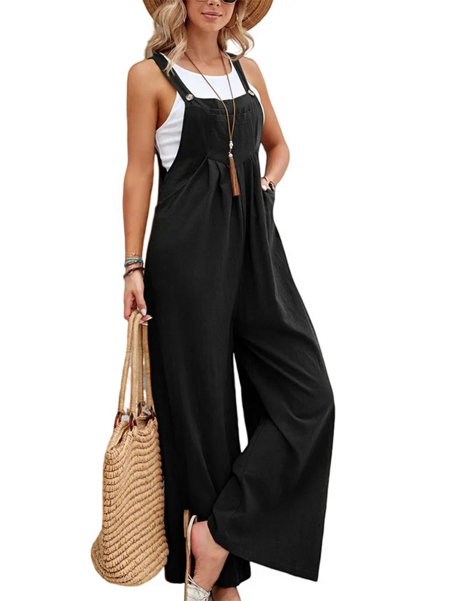 Women Loose Fit Fashion Overalls Wide Leg Baggy Bib Overalls Jumpsuit ...