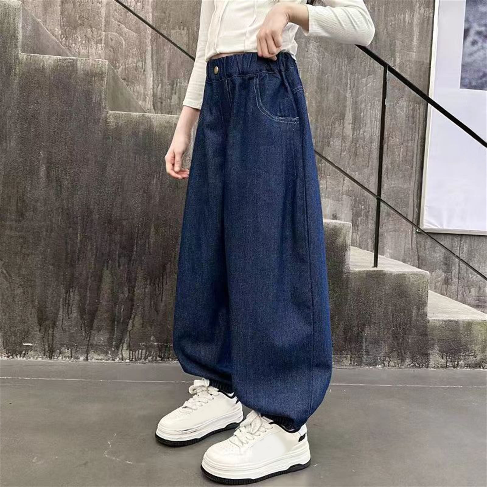 Women Loose Wide Leg Jeans Denim Pants Jeans Flare Gaucho Pants Lounge ...