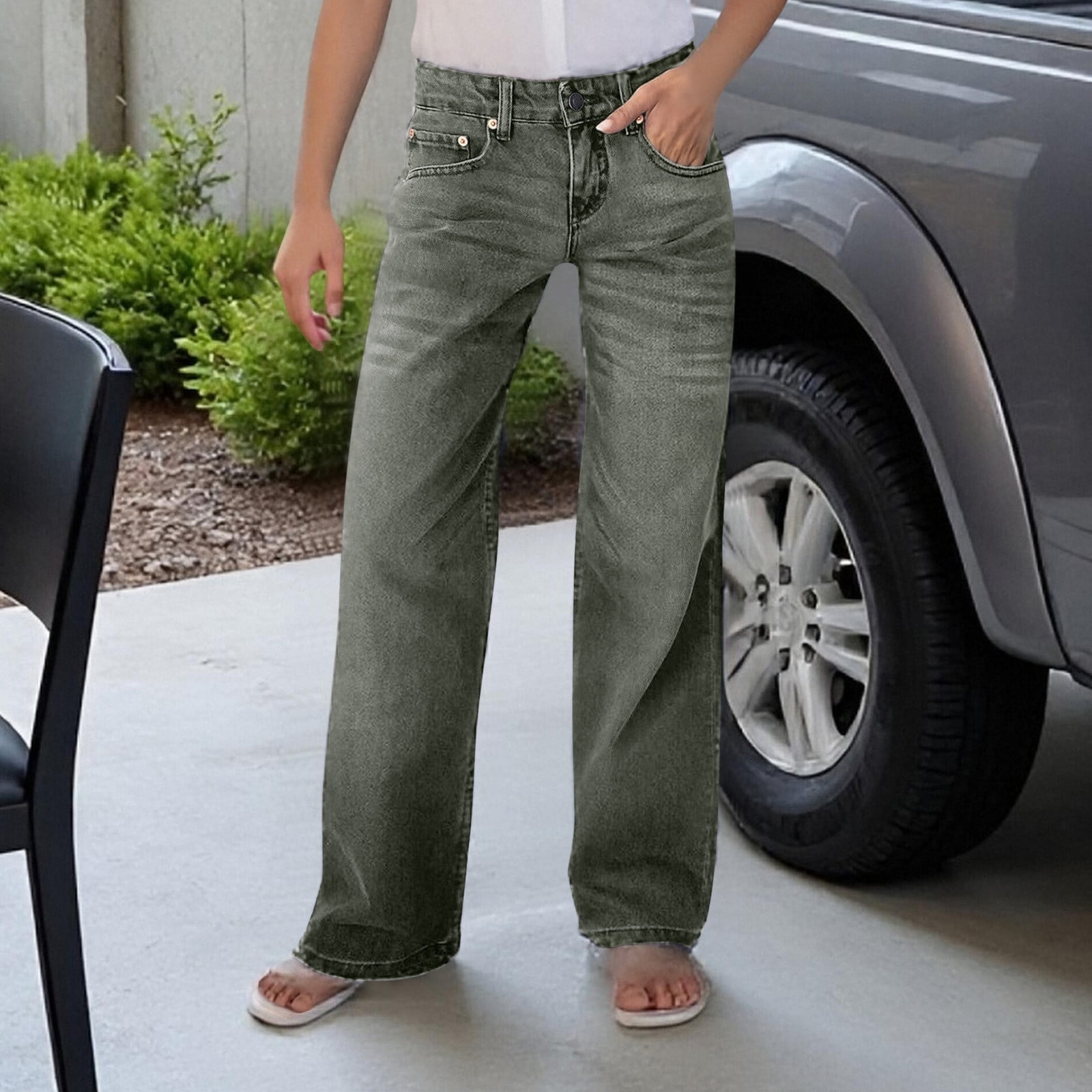 Women Low Rise Baggy Jeans Loose Fit Boyfriend Straight Wide Leg Jeans ...