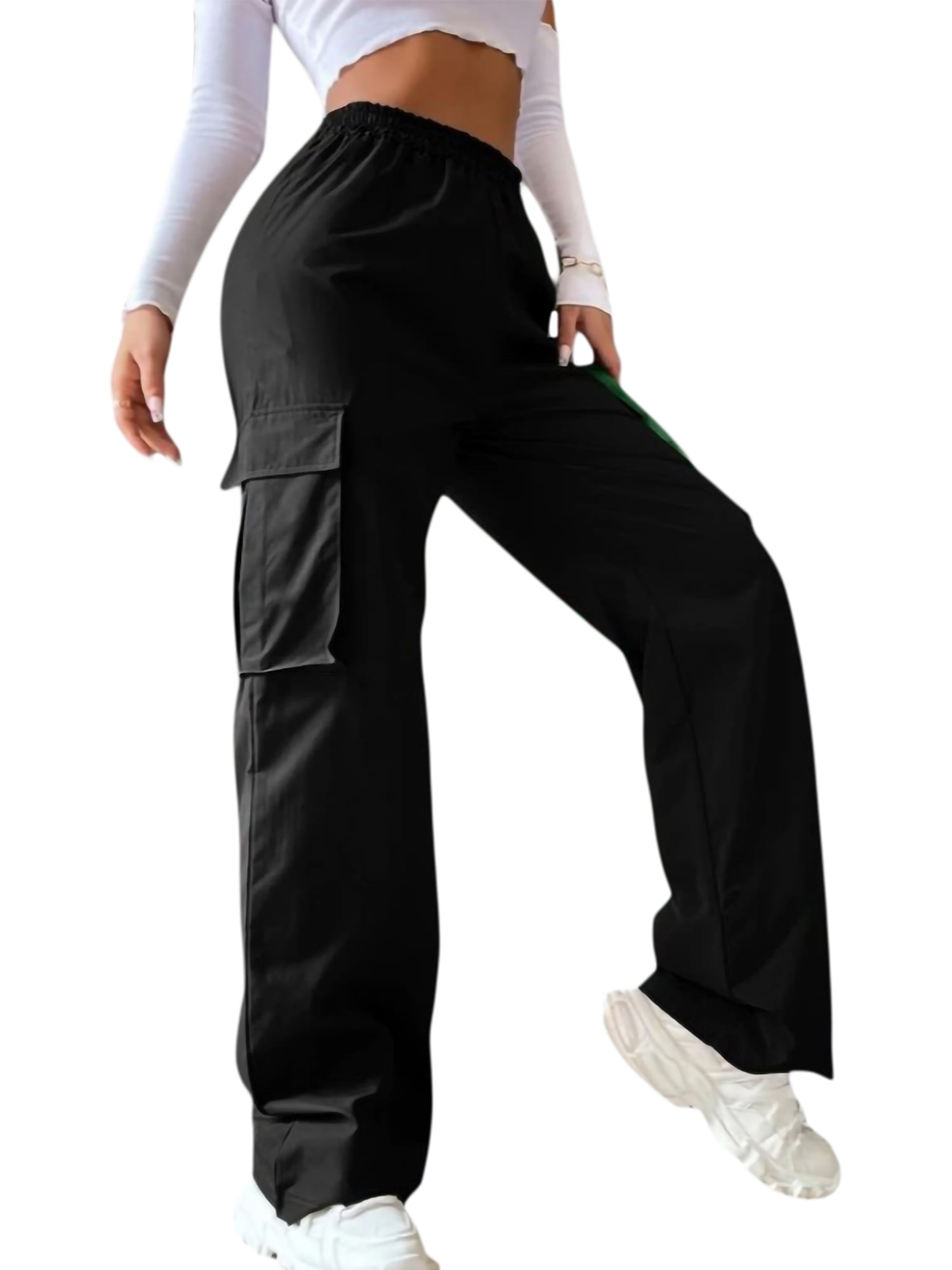 Women Low Waist Cargo Pants 90s Hip Hop Drawstring Casual Loose Wide