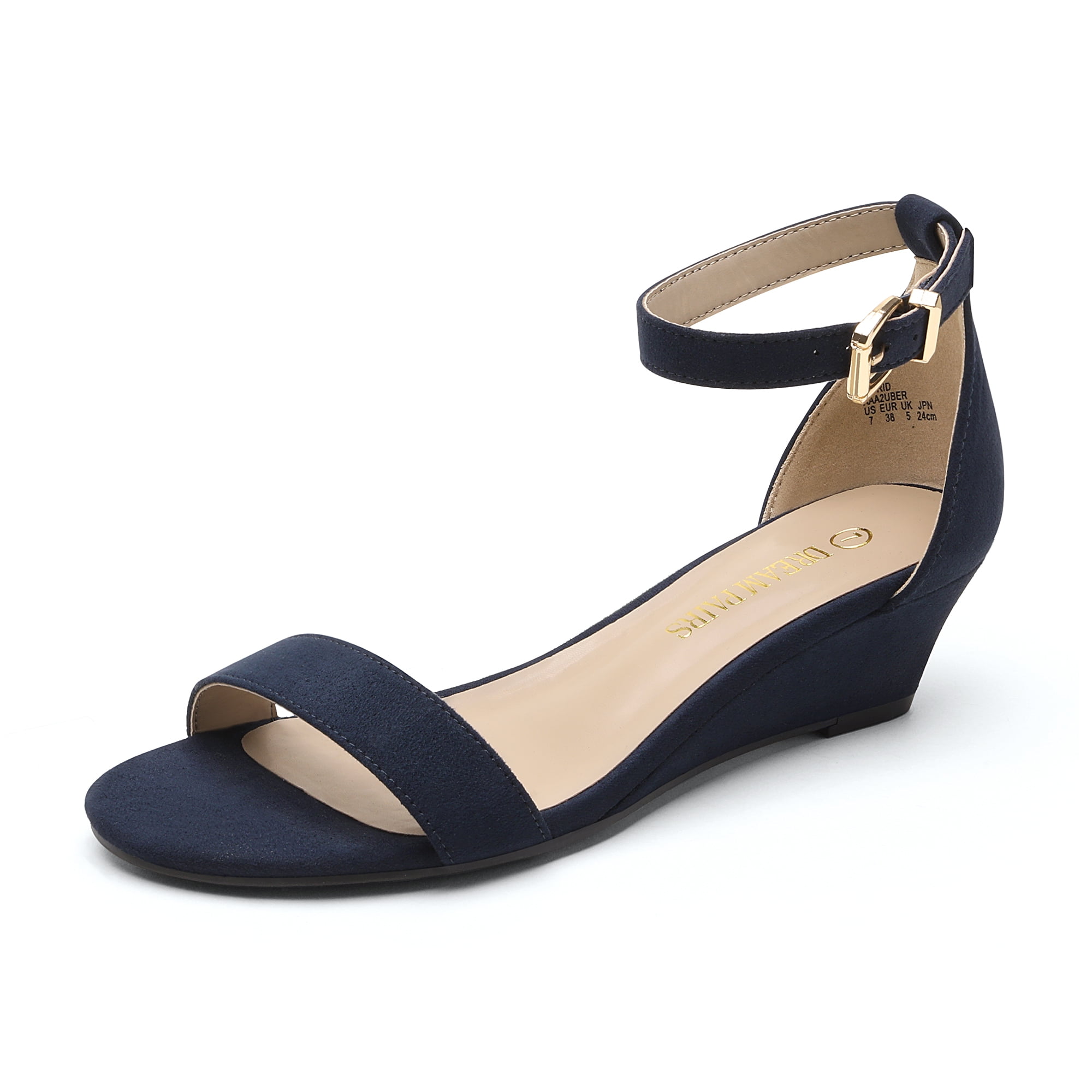 Women Low Wedge Heel Sandals Open Toe Ankle Strap Buckle Lady Work ...