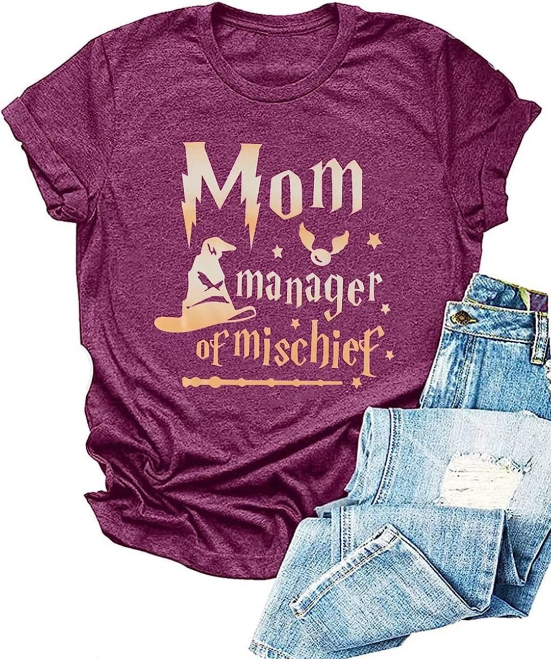 Women Magical Mom T Shirts Manager of Mischief Tops Tee Shirt Funny ...