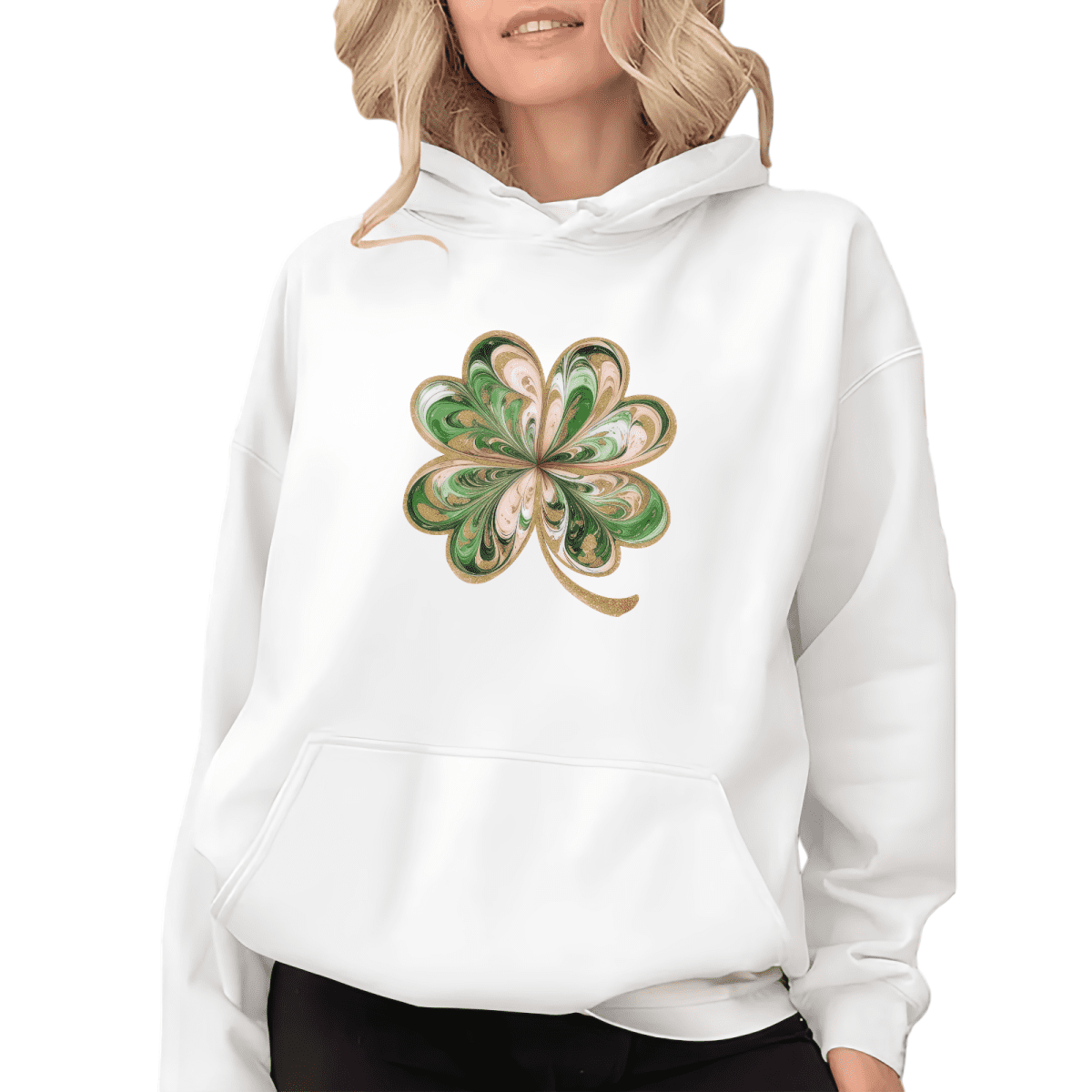 Women Marbled Clover With Gold Trim St Patricks Day Cotton Graphic ...