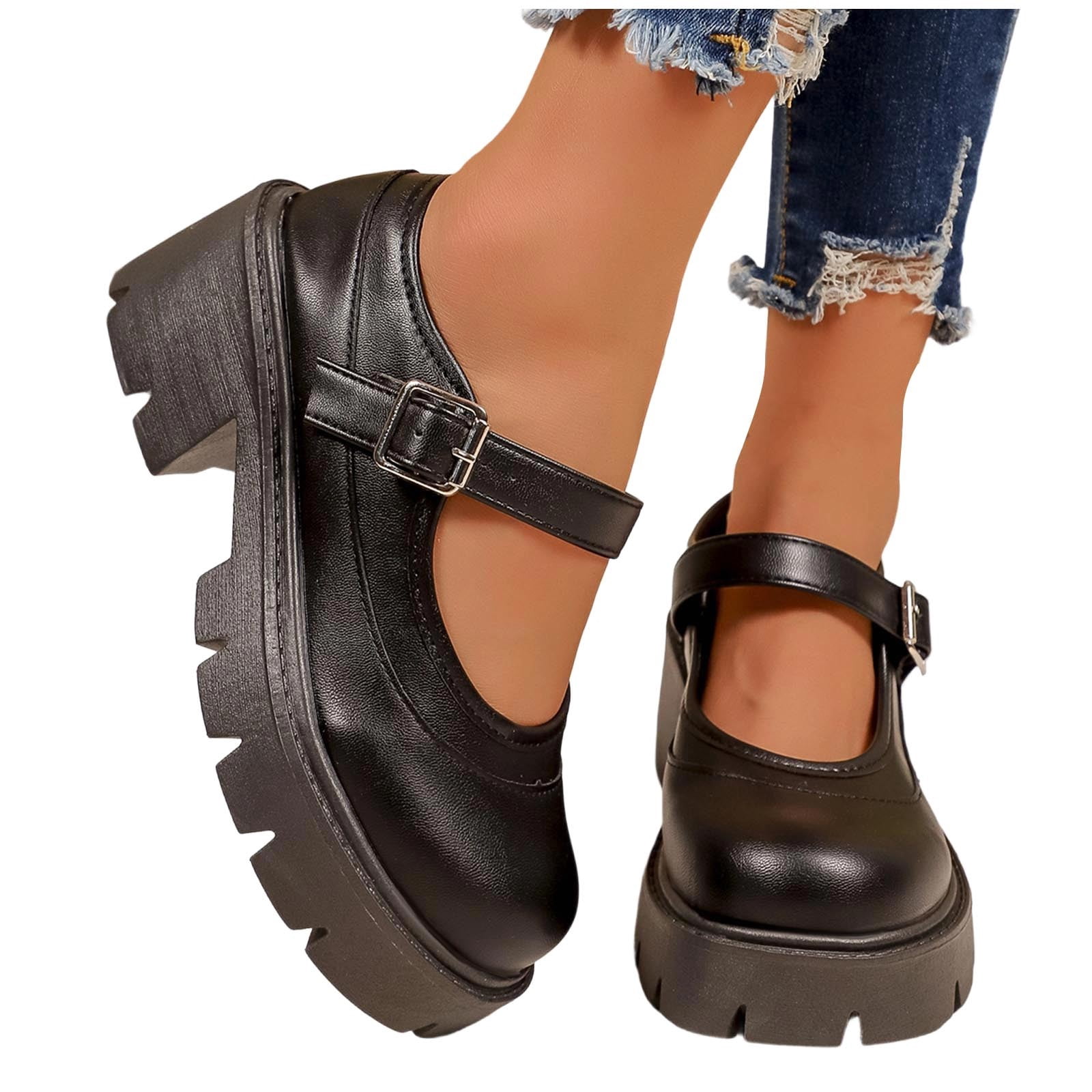 Women Mary Jane Shoes Comfortable Closed Toe Chunky Heels Formal Pumps ...