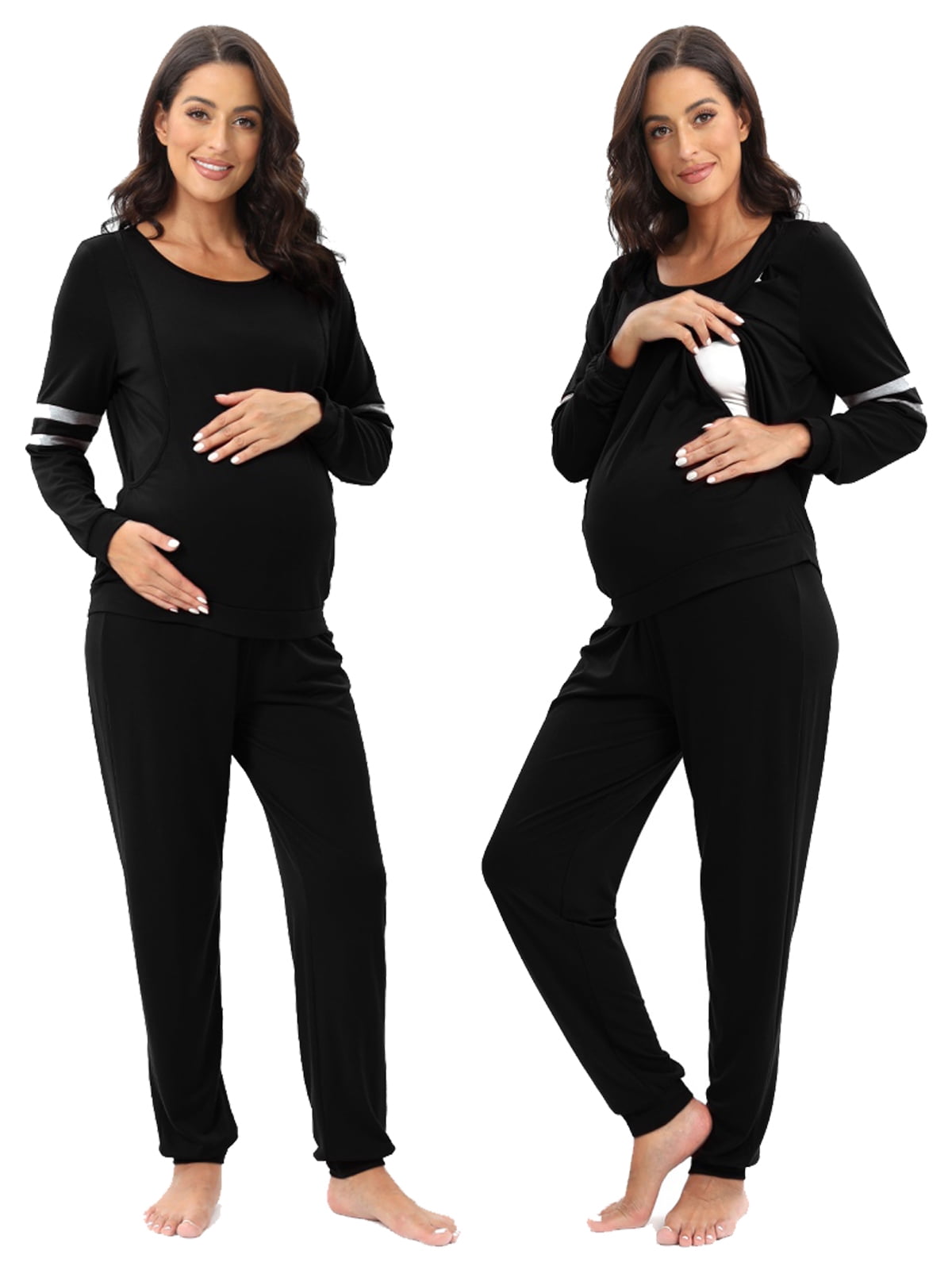 Women's Maternity Nursing Pajama Set, Long Sleeve Top & Pants ...