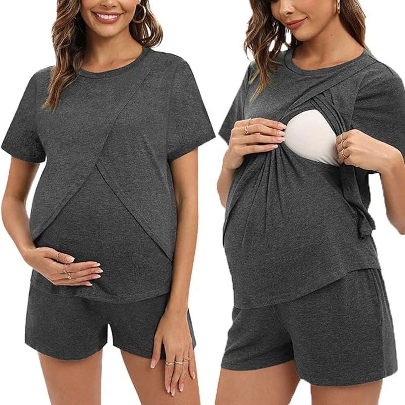 Women Maternity Nursing Pajamas Set Short Sleeve Breastfeeding ...