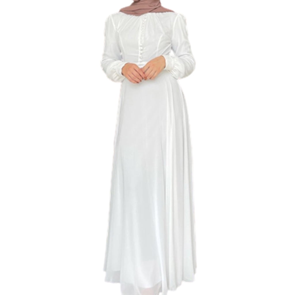 Women Maxi Long Lined Pleats Dress Belted High Waist Buttons Abaya ...