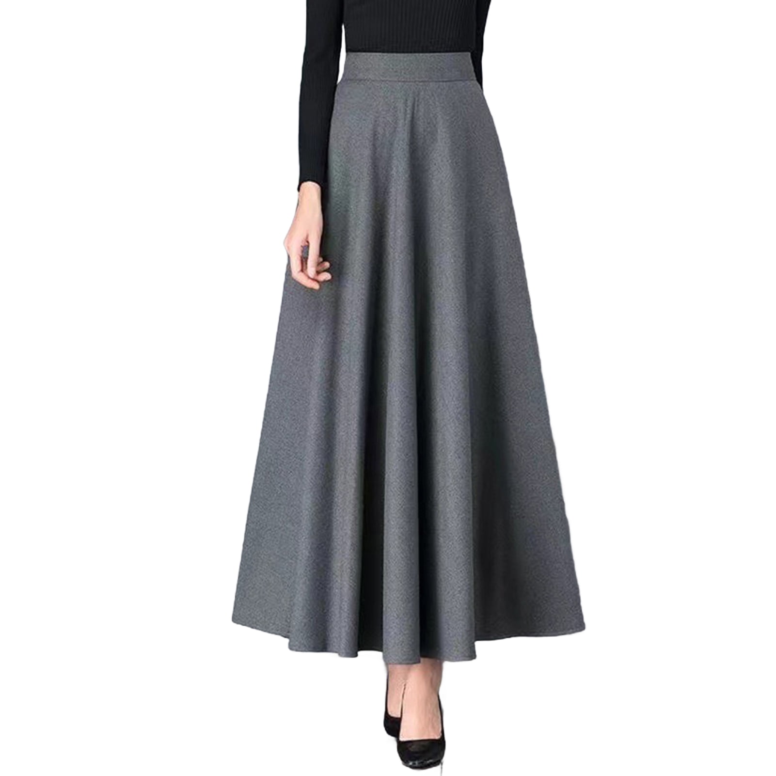 Women Maxi Skirt Elastic High Waist Large Hem A-Line Long Skirt with ...