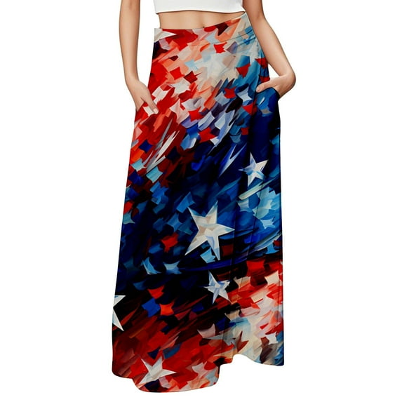 Women Maxi Skirt Ladies' Flag Graphic Printed Casual Half Long Fall ...