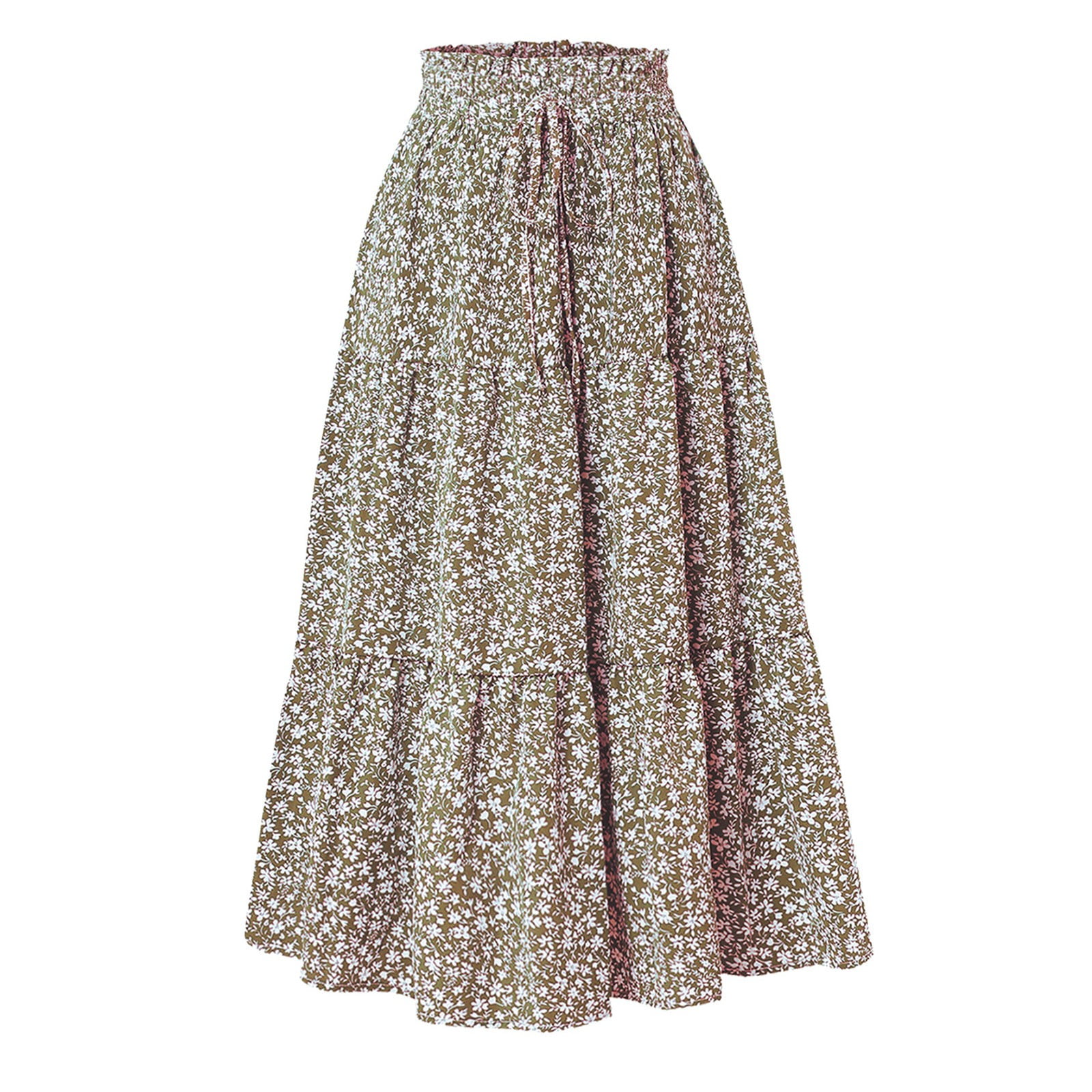 Women Maxi Skirt Stretchy Mid-Length Adjustable Drawstring Bohemian ...