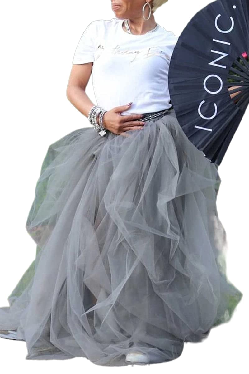 Women Maxi Tulle Tutu Skirt Layered High Waist A-Line Puffy Skirt with ...