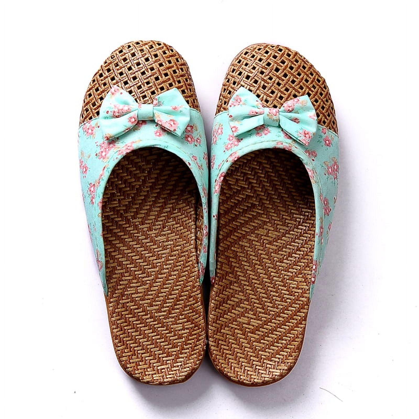 Women Men Closed Toe Linen House Slippers for Couples Rattan Grass Soft ...