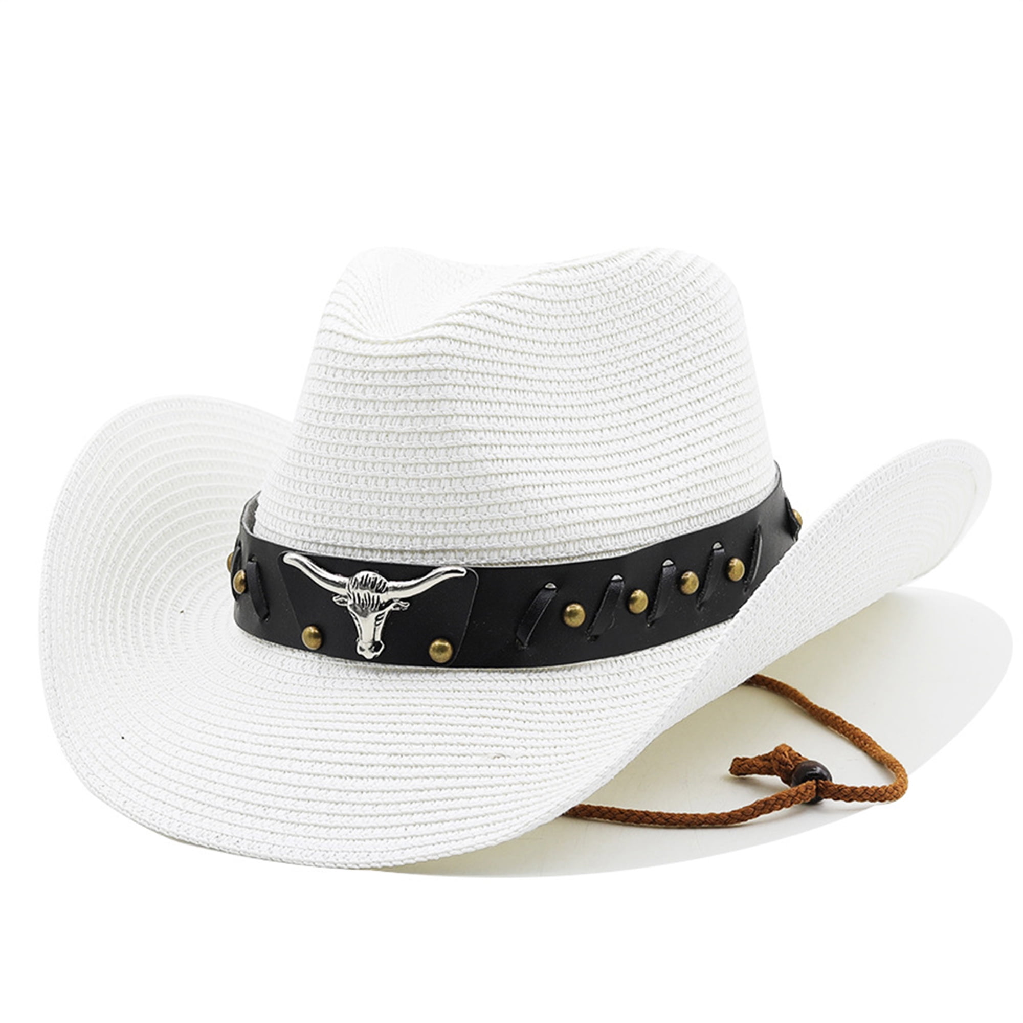 Women Men Cowboy Hat Cow Head Leather Belt Decor Cowgirl Hat - Walmart.com