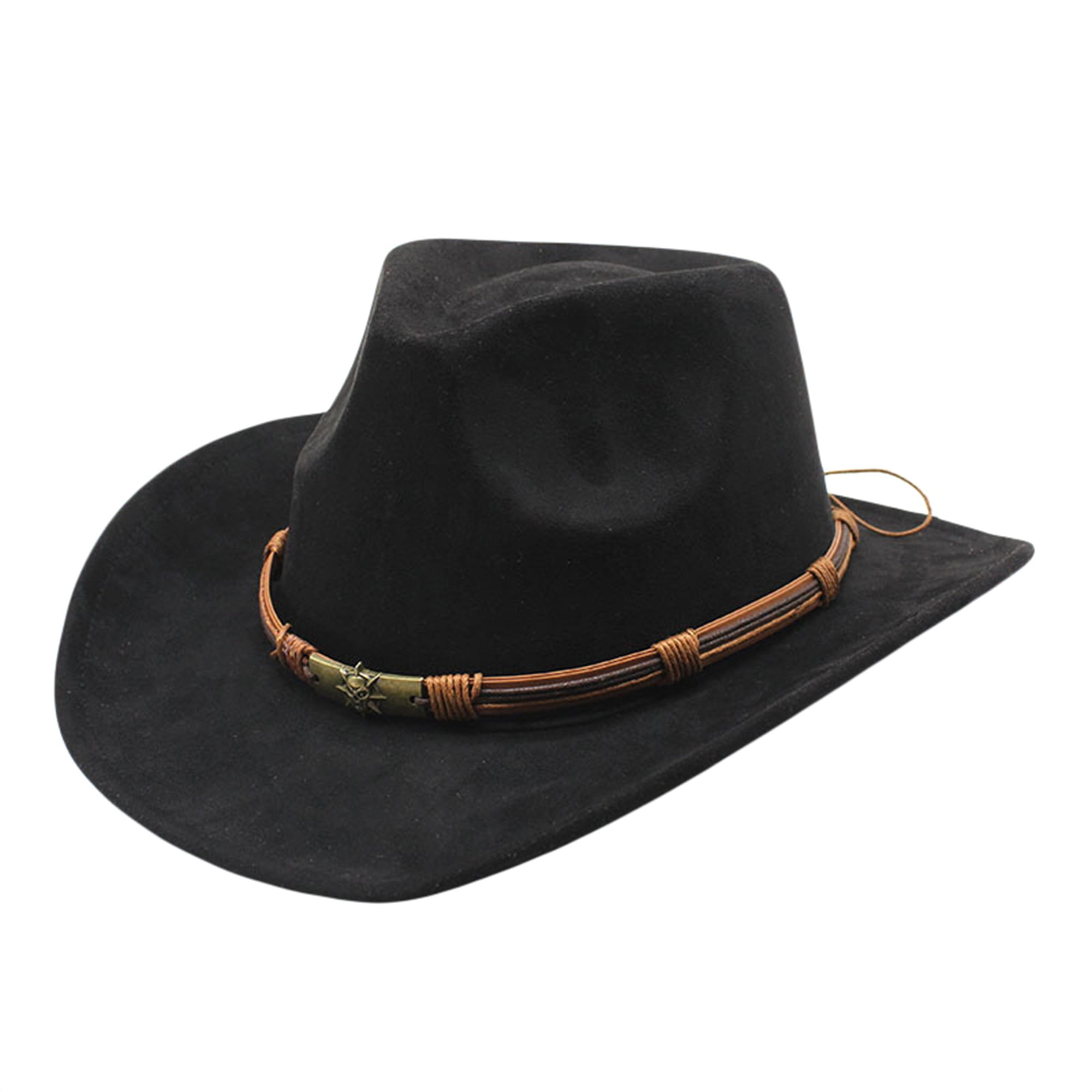 Women Men Felt Cowboy Hat, Vintage Skull Roll-up Wide Brim Western Hat ...