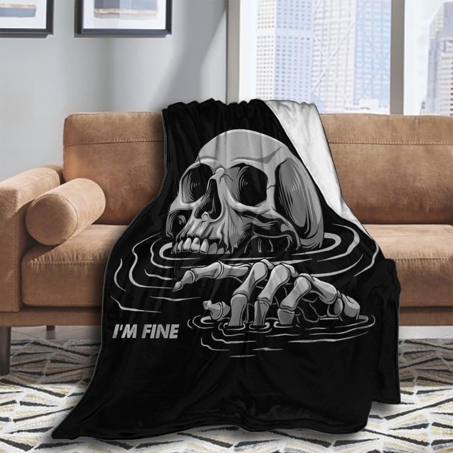 Women Men Funny Skull Head Fine Skeleton Throw Blanket Warm Ultra-Soft ...