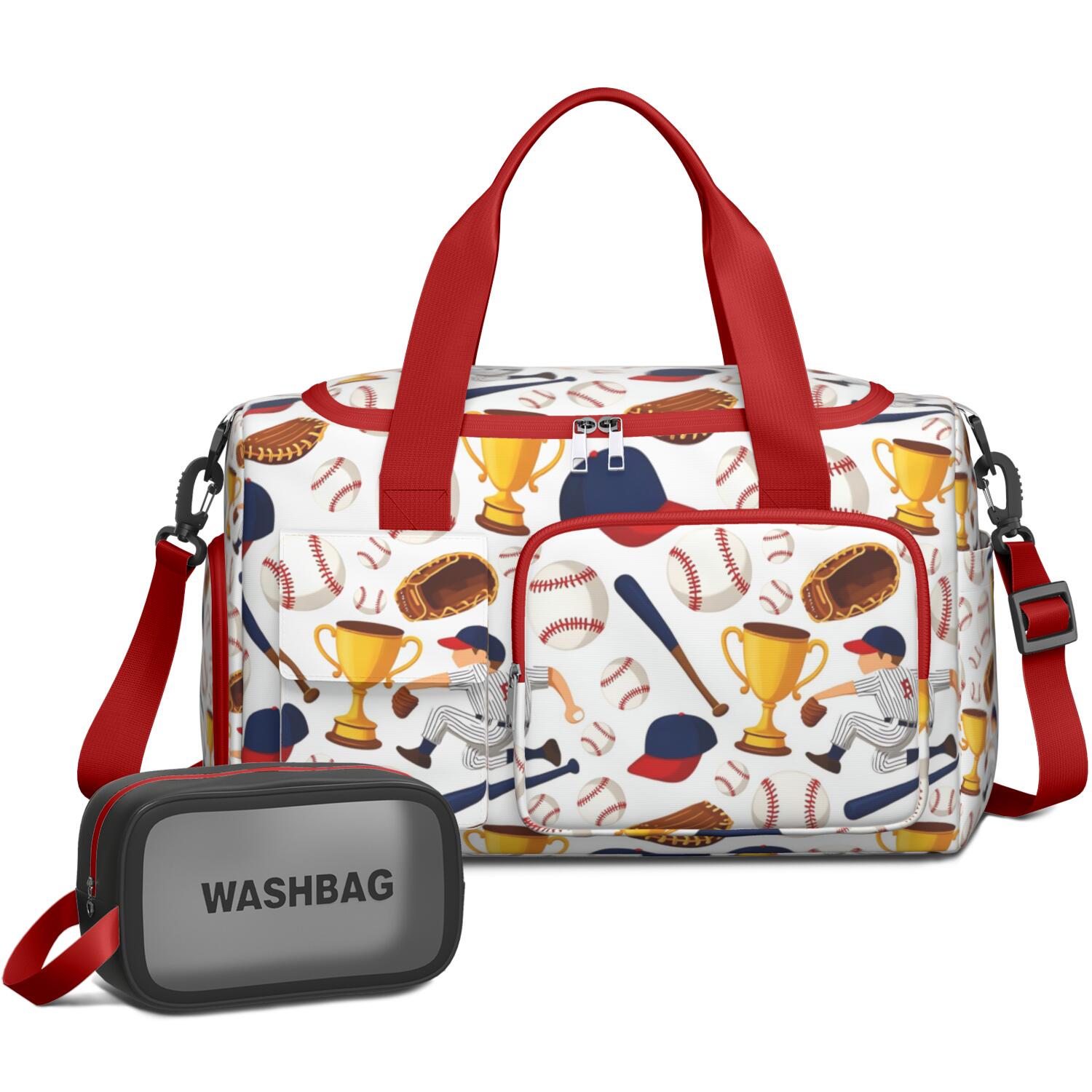 Women Men Gym Bag,Baseball Elements and Trophies Pattern Small Duffle ...