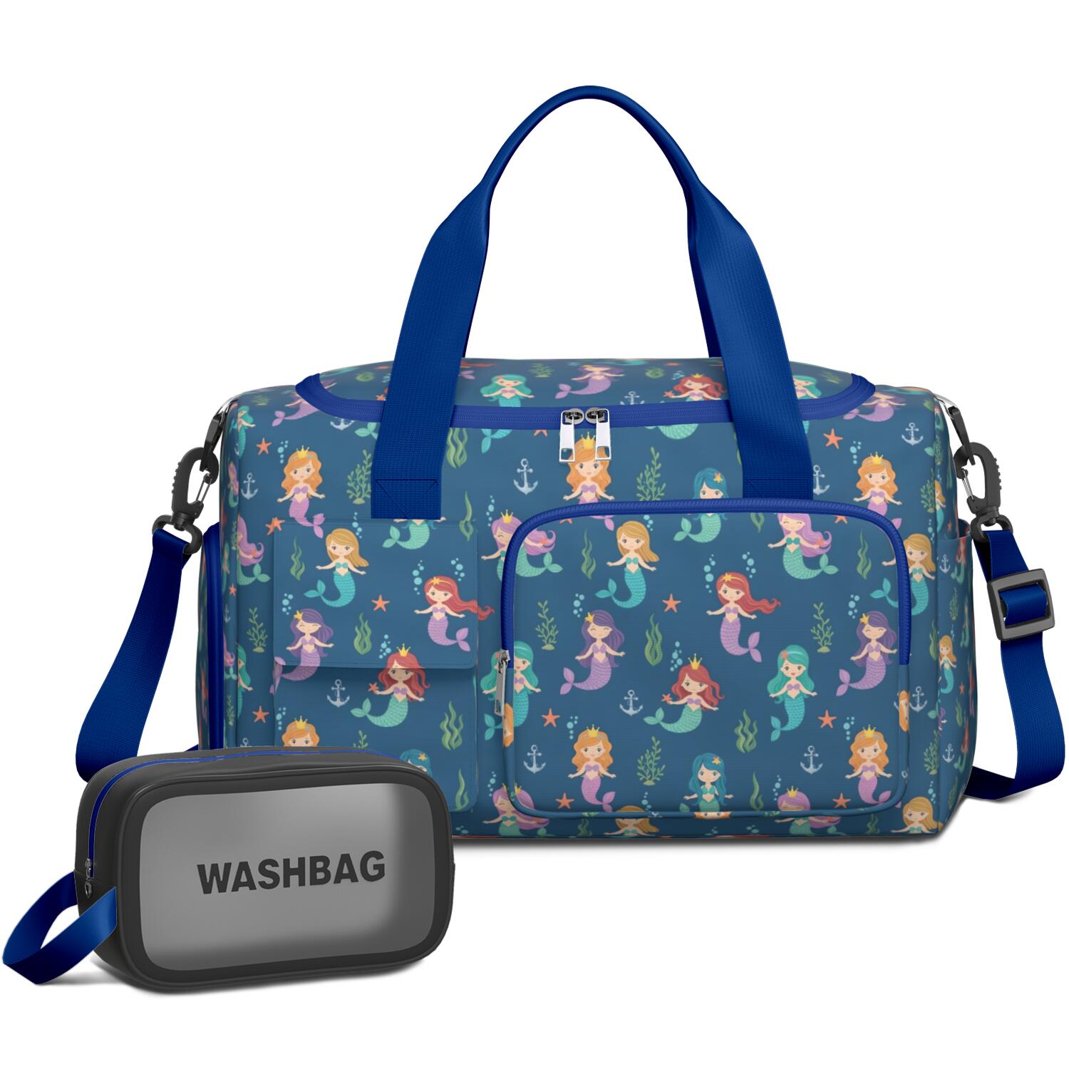 Women Men Gym Bag,Dark Blue Princess Mermaid Sea Pattern Small Duffle ...