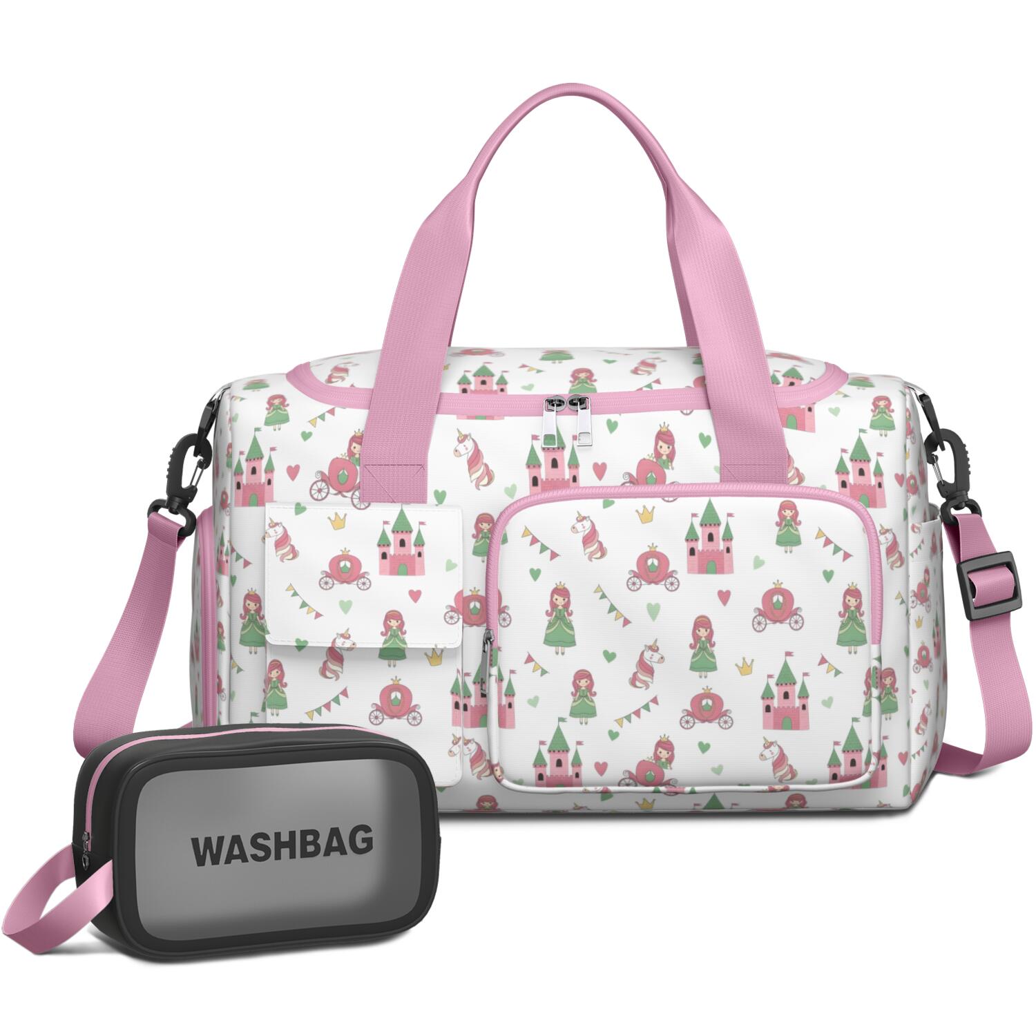 Women Men Gym Bag,Green Dress Princess Castle Pattern Small Duffle Bag ...