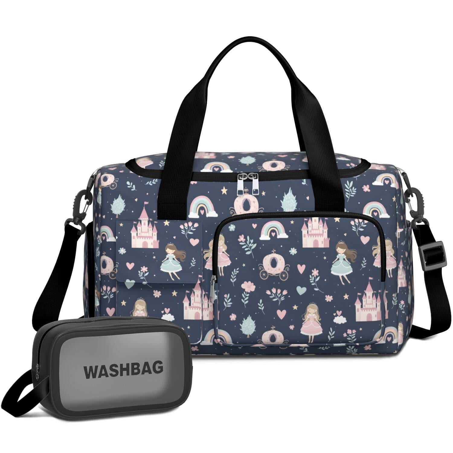 Women Men Gym Bag,Navy Princess Castle Pattern Small Duffle Bag Spend ...