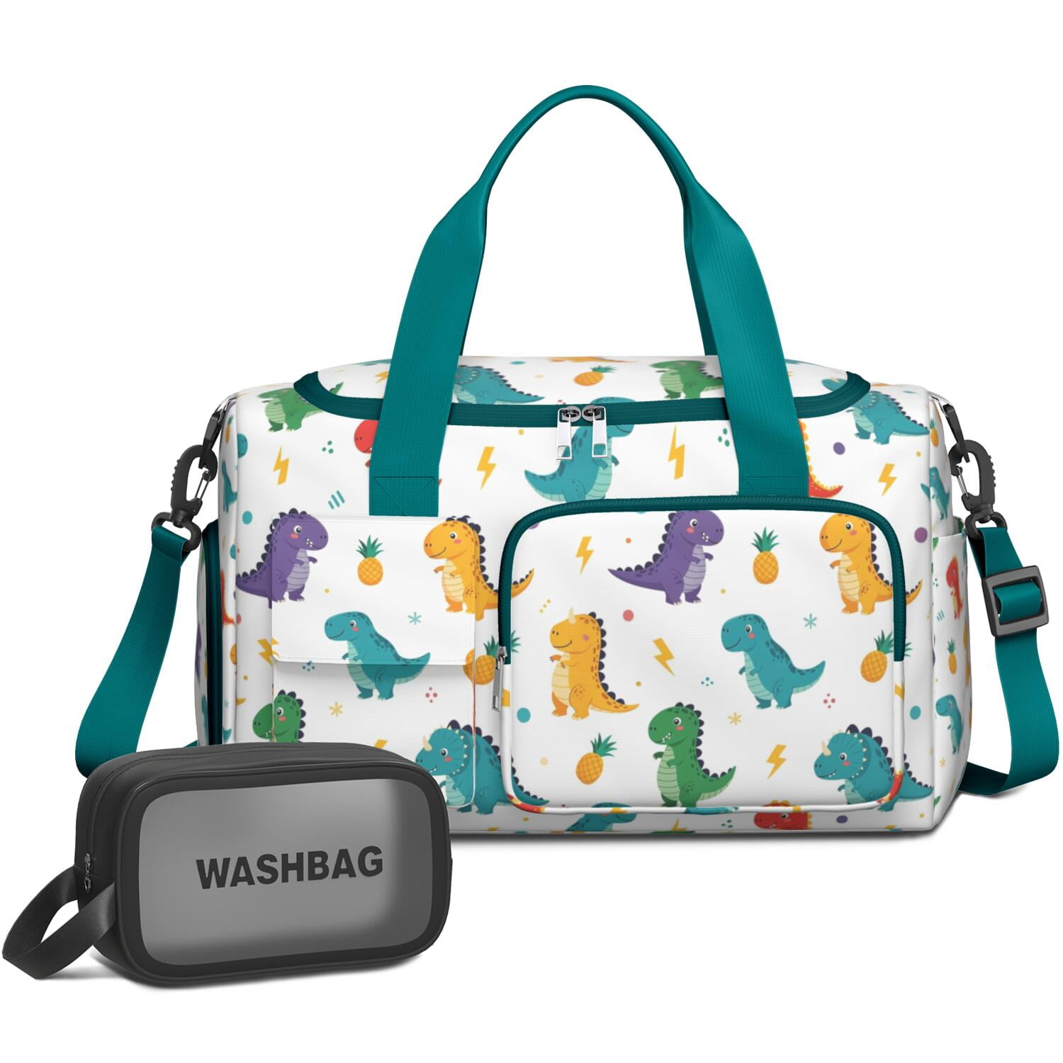 Women Men Gym Bag,White Dinosaurs Pineapples Bolts Pattern Small Duffle ...