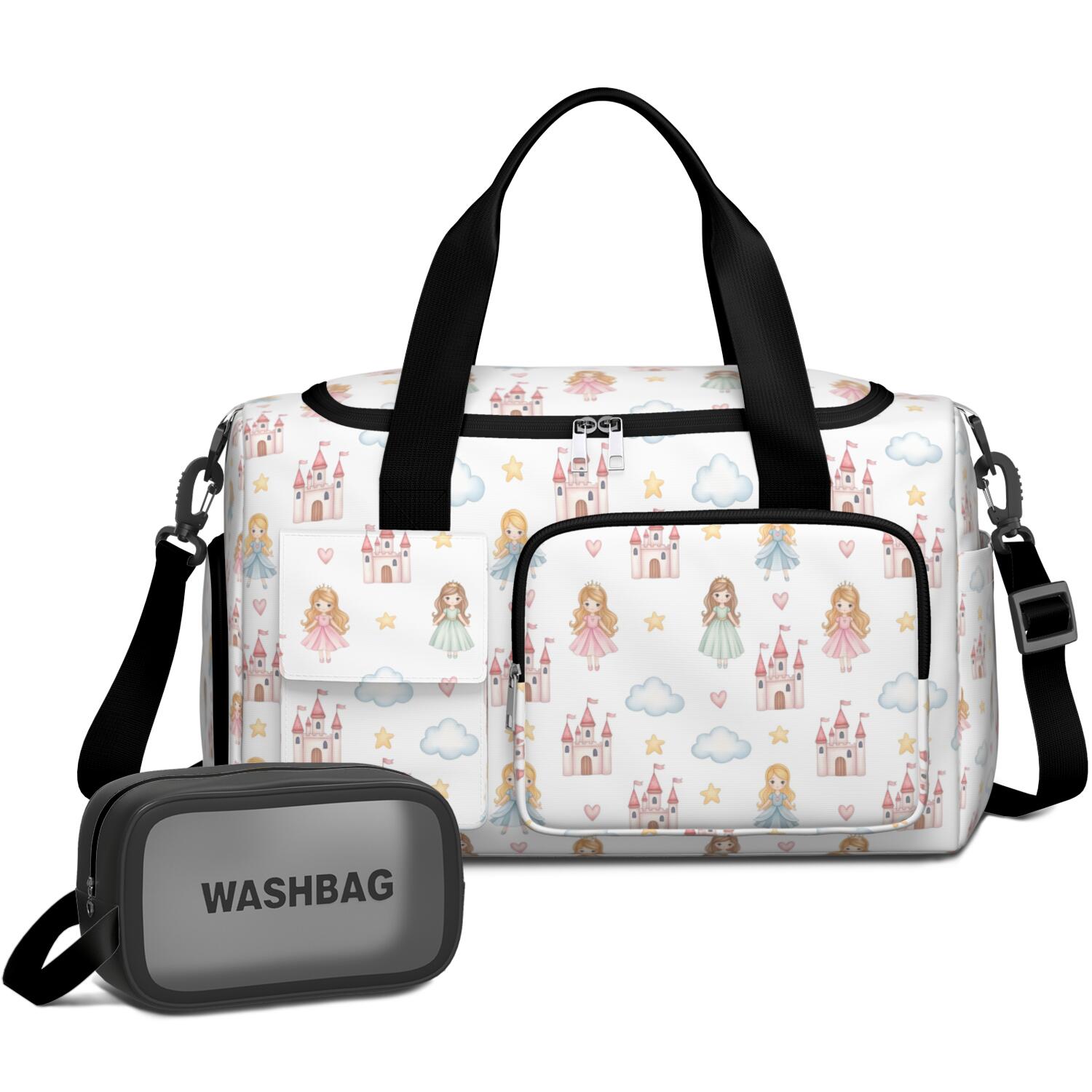 Women Men Gym Bag,White Princess Castle Pattern Small Duffle Bag Spend ...