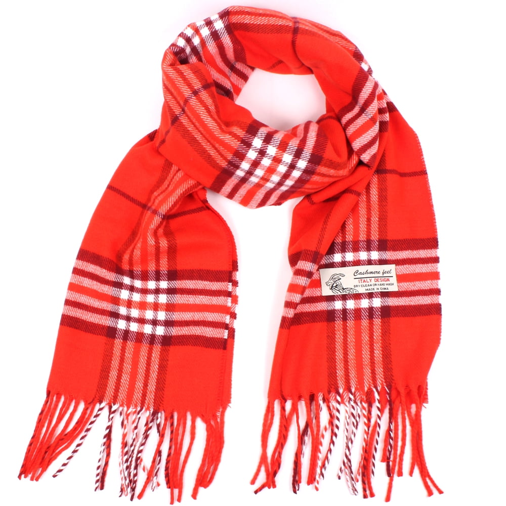 Women Men Orange Plaid Scarves Classic Warm Soft with Fringes for ...