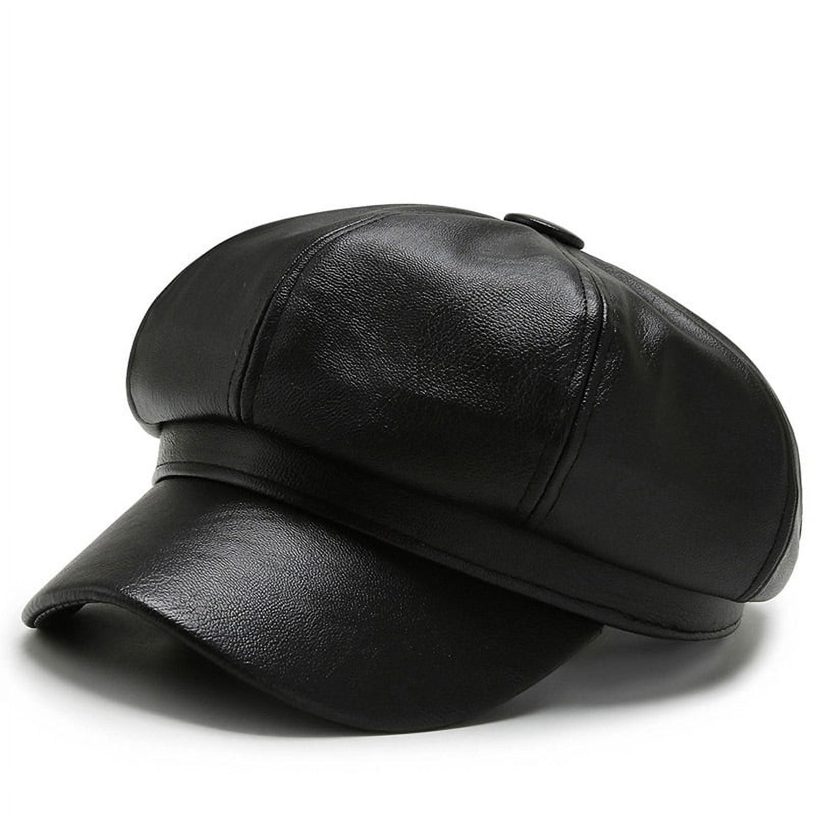 Women Men PU Leather Berets Hat Retro British Solid Beret Baseball Cap ...