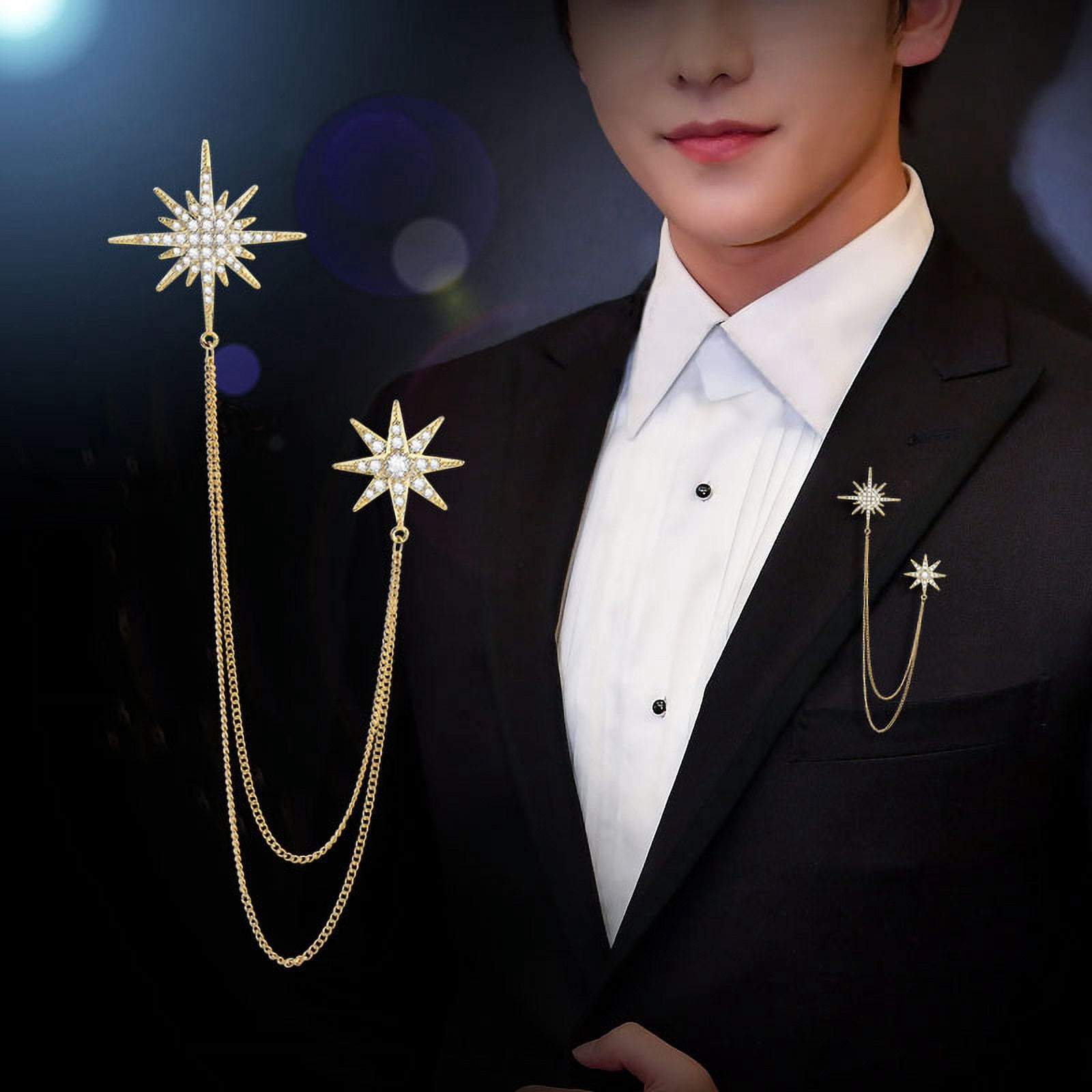 Women Men Star Chain Brooches Pins Fashion Vintage Metal Rhinestone ...