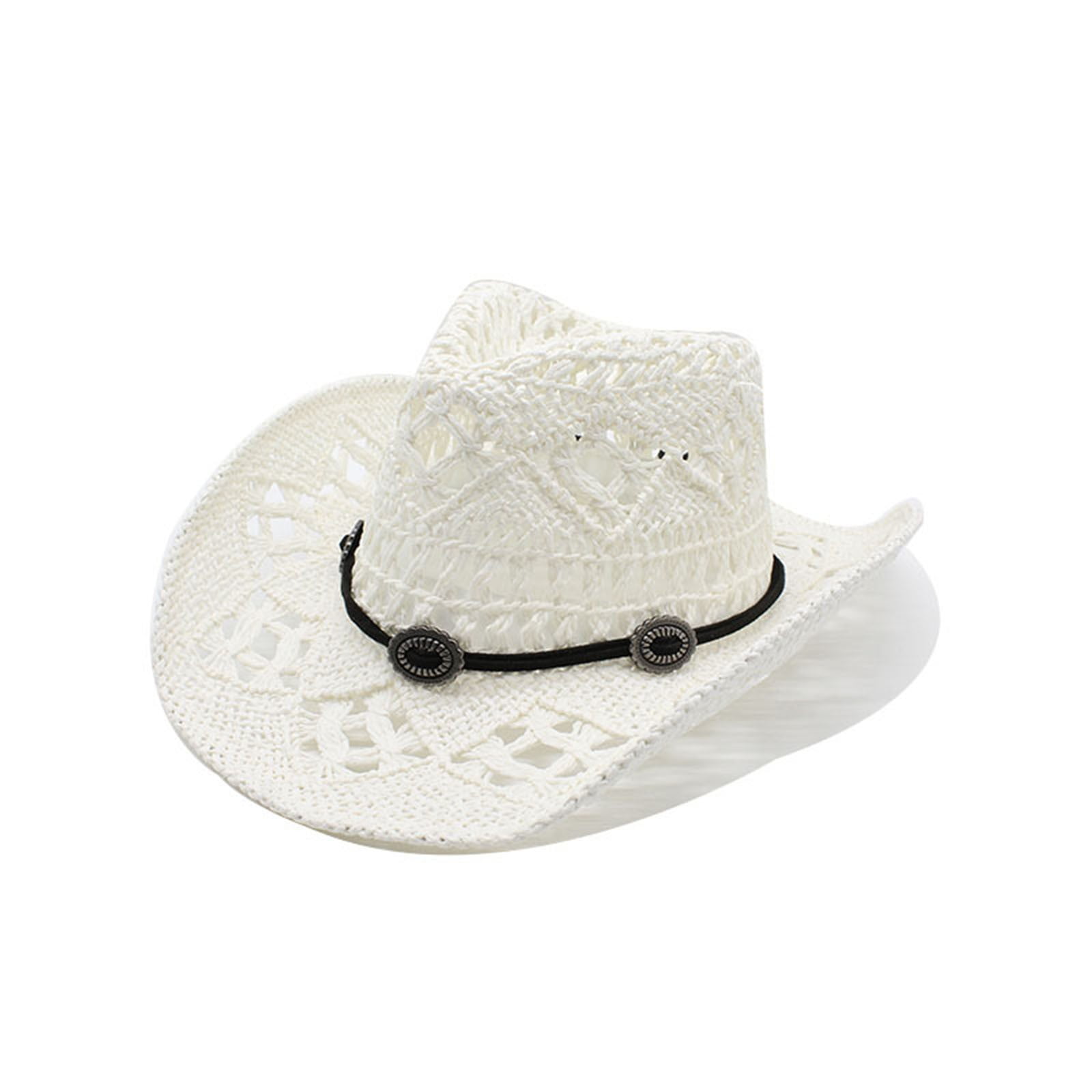 Women Men Summer Western Cowboy Hat Shapeable Straw Hat Hollowed Out ...