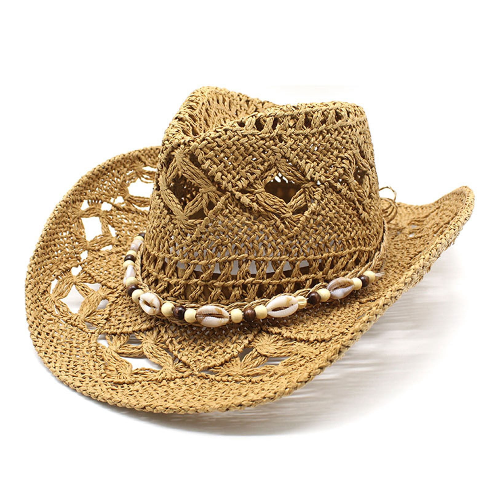 Women Men Summer Western Cowboy Hat Shapeable Straw Hat Hollowed Out ...