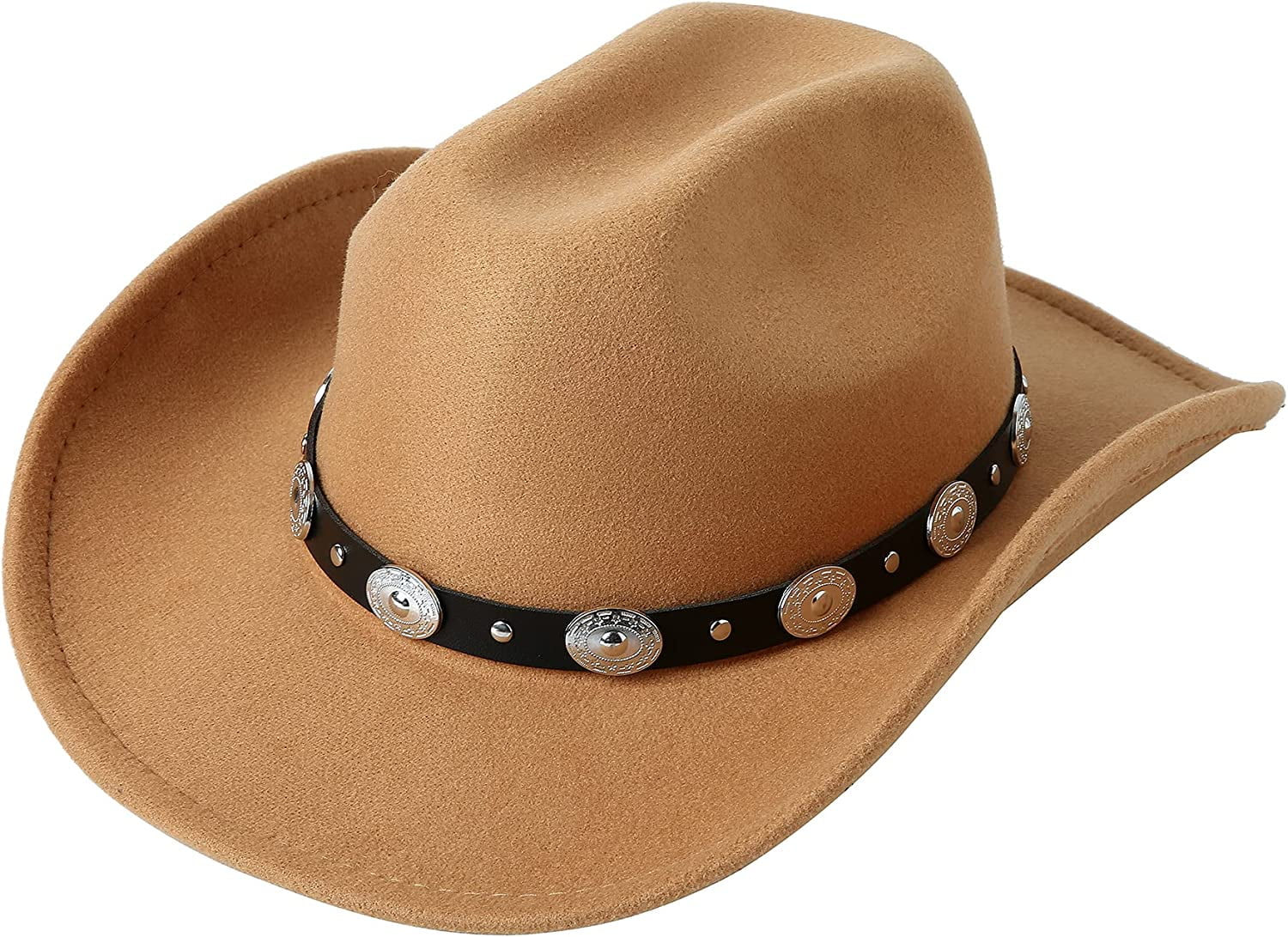 Women Men Western Cowboy Cowgirl Hat Fedora Outdoor Felt Wide Brim Hat ...