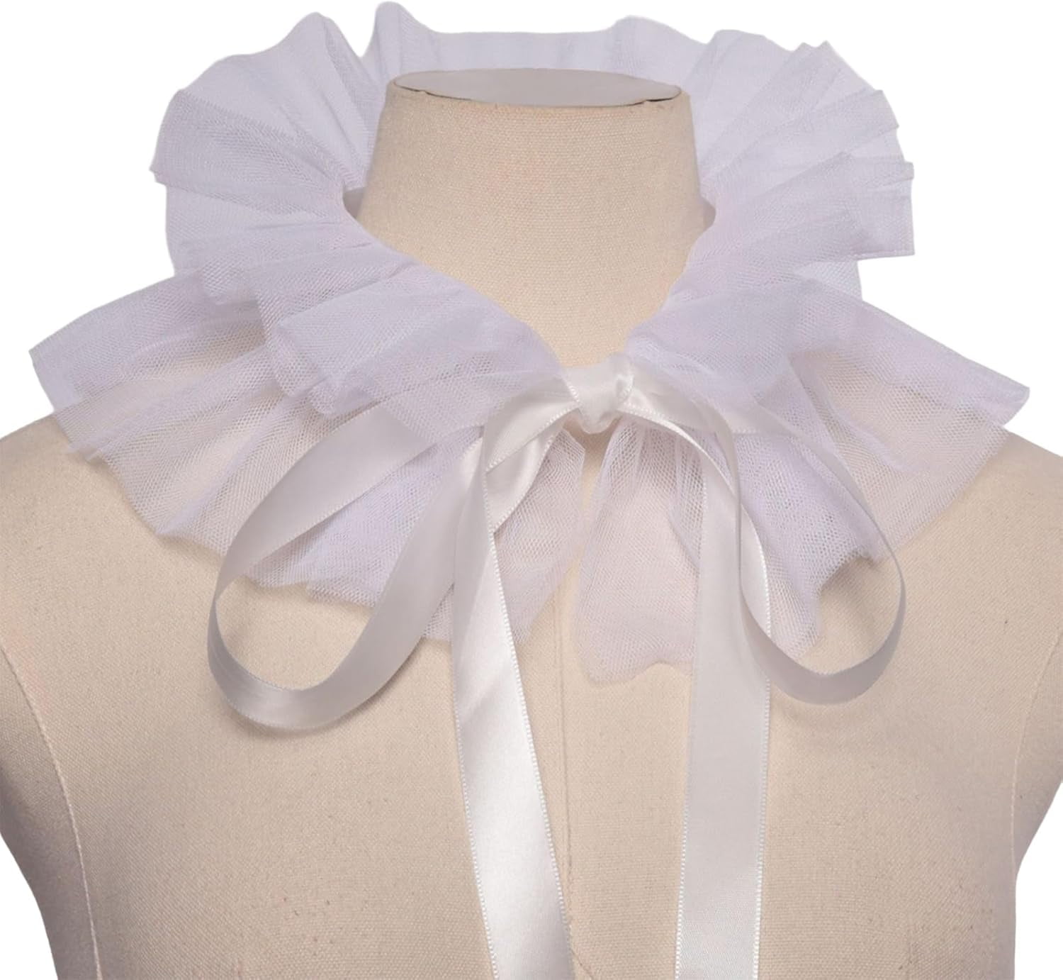 Women Mens Vintage Layering Mesh Ruffle False Collar Self Tie Chokers ...