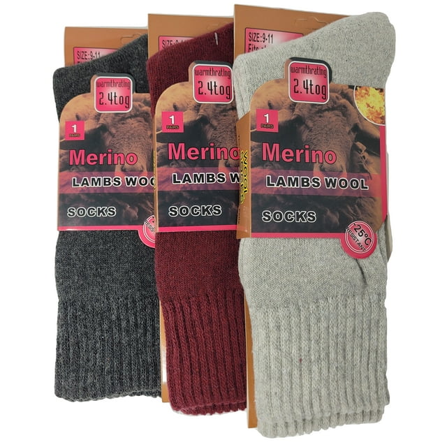 Women Merino Lamb Wool Socks, Thermal Heavy Duty Warm Winter Socks, 3 ...