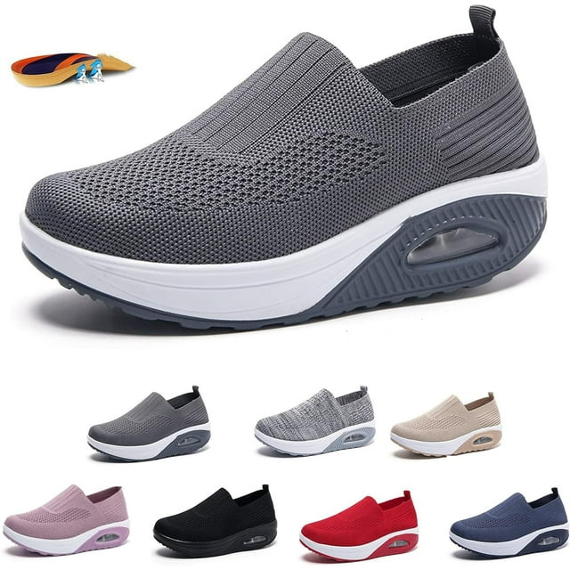 Women Mesh Air Cushion Orthopedic Walking Shoes Slip-on Platform Sneakers Breathable Lightweight ...