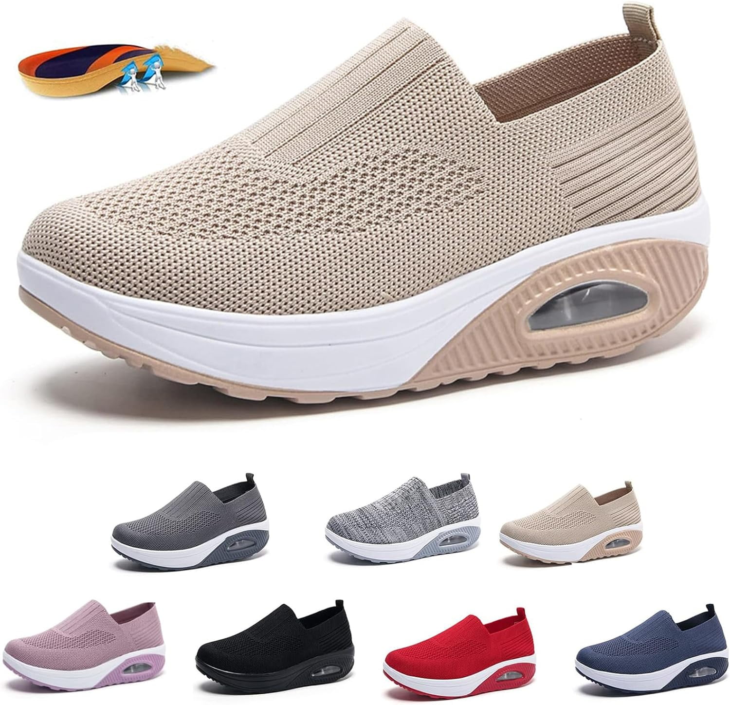 Women Mesh Air Cushion Orthopedic Walking Shoes Slip-on Platform ...
