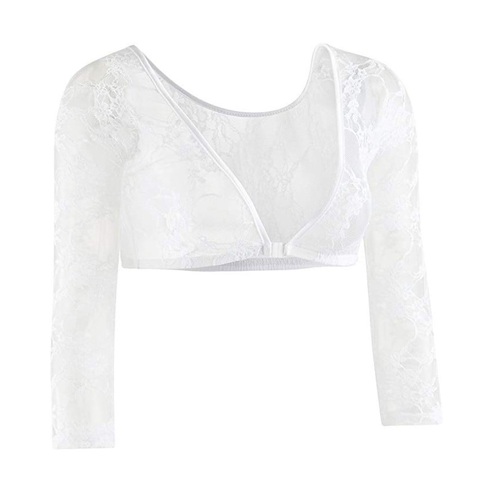 Women Mesh Lace See Through Crop Tops Sheer Seamless Shaper Shirt ...