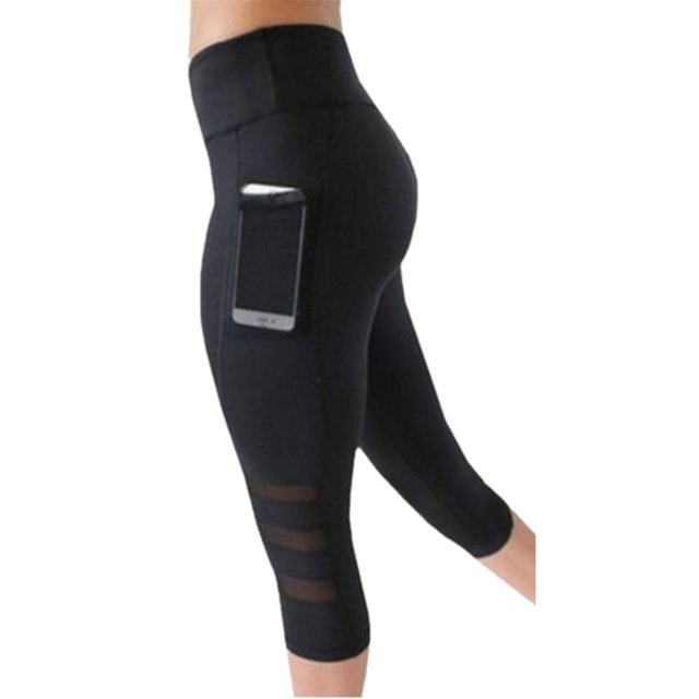 Women Mesh Patchwork Skinny Sport Capri Pants High Waist Yoga Pants