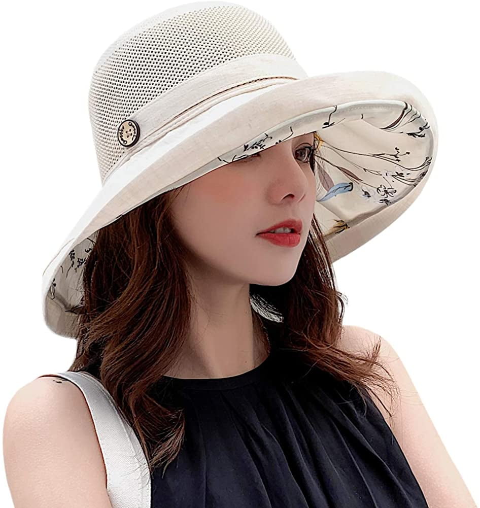 Women Mesh Sun Hats Summer Beach UV Protection UPF Packable Wide Brim ...