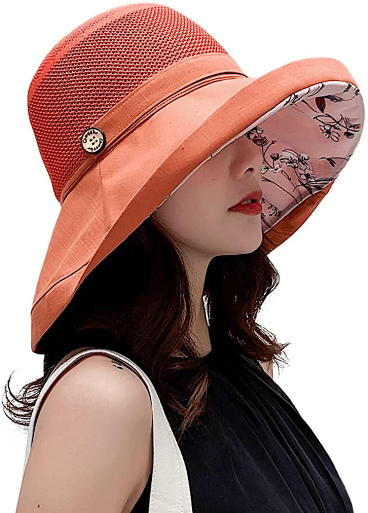 Women Mesh Sun Hats Summer Beach UV Protection UPF Packable Wide Brim Chin Strap - Walmart.com