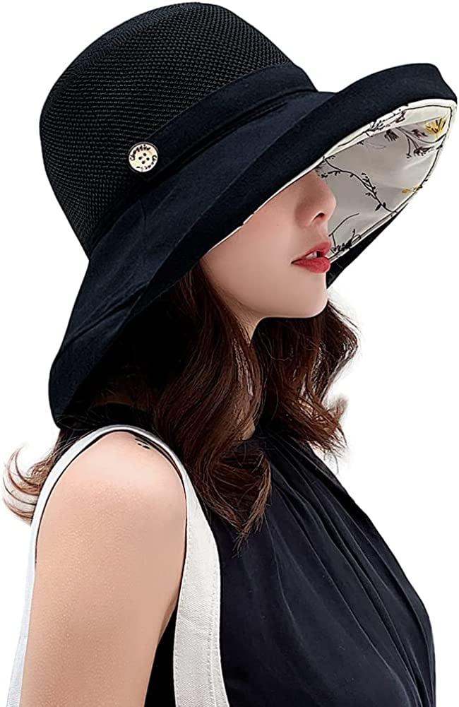 Women Mesh Sun Hats Summer Beach UV Protection UPF Packable Wide Brim Chin Strap - Walmart.com