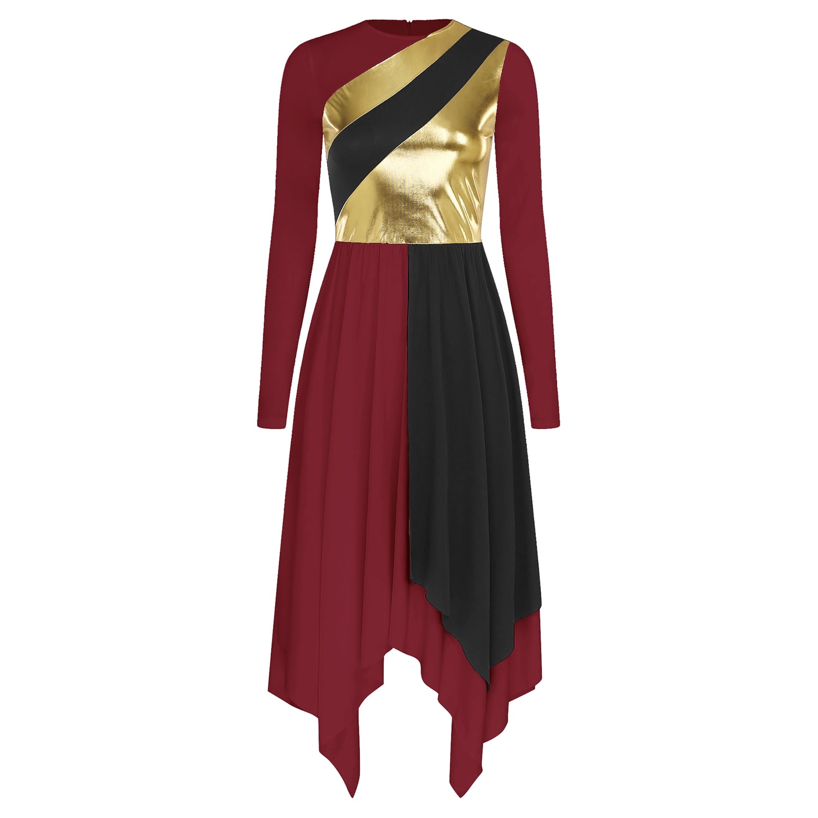Women Metallic Worship Robe Praise Dance Dresses Color Block Long ...