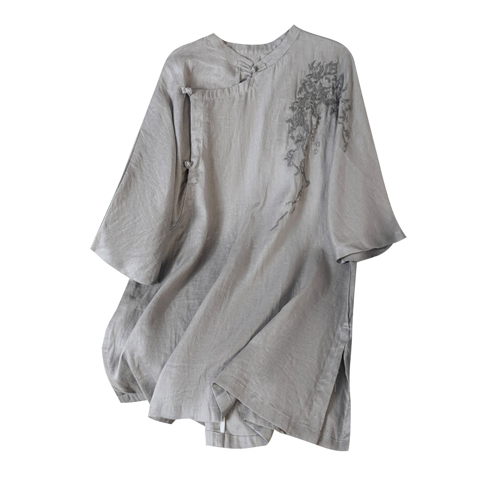 Women Mexican Embroidery Tops 2025 Fashion Retro Frog Button Cotton ...