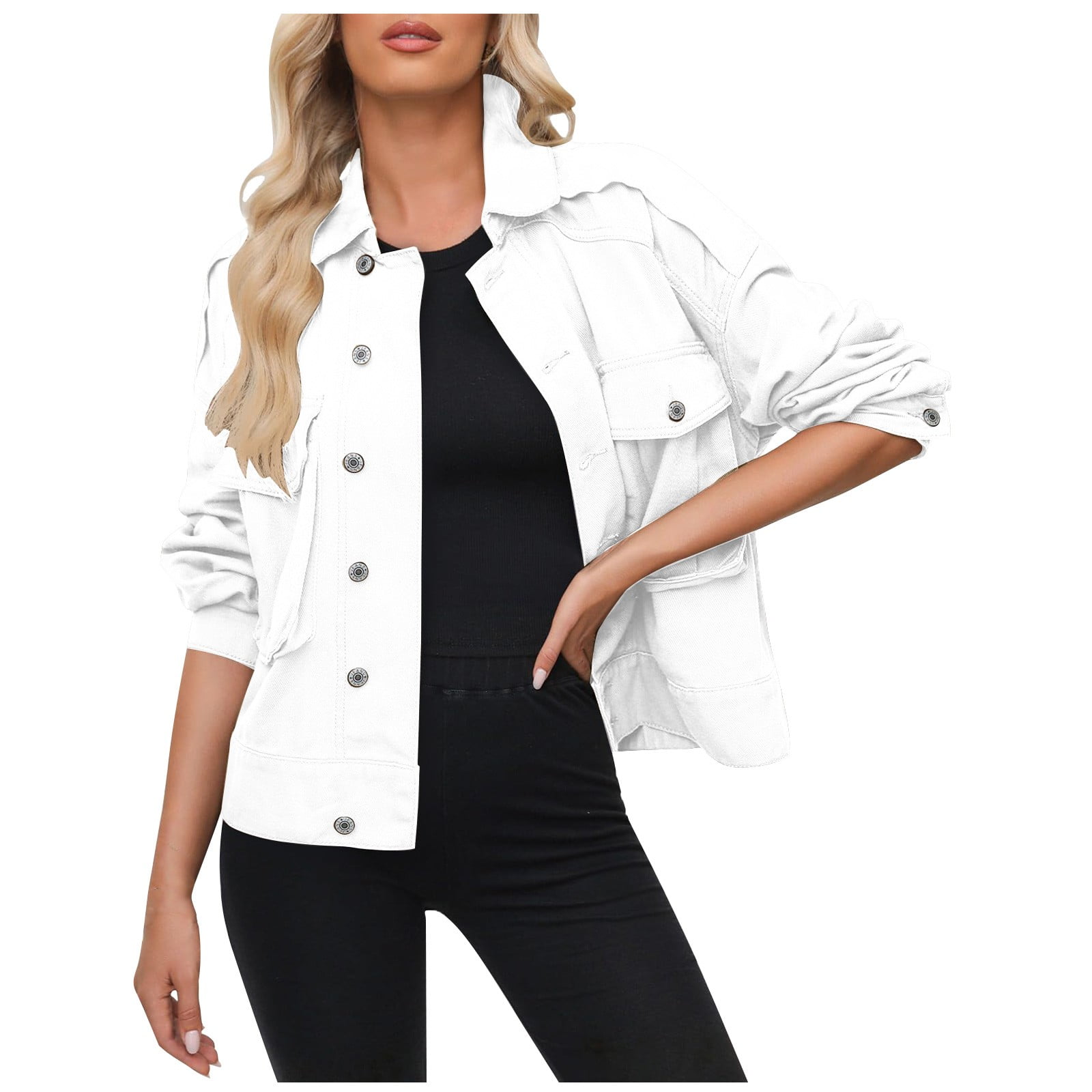 Women Military Anorak Jackets Zip up Snap Buttons Parka Safari Utility ...