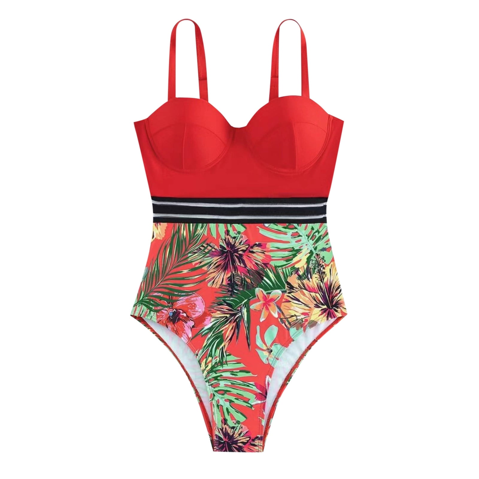 Women Monokini Striped Bikinis Swimwear Padded Vacation Swimsuit Female