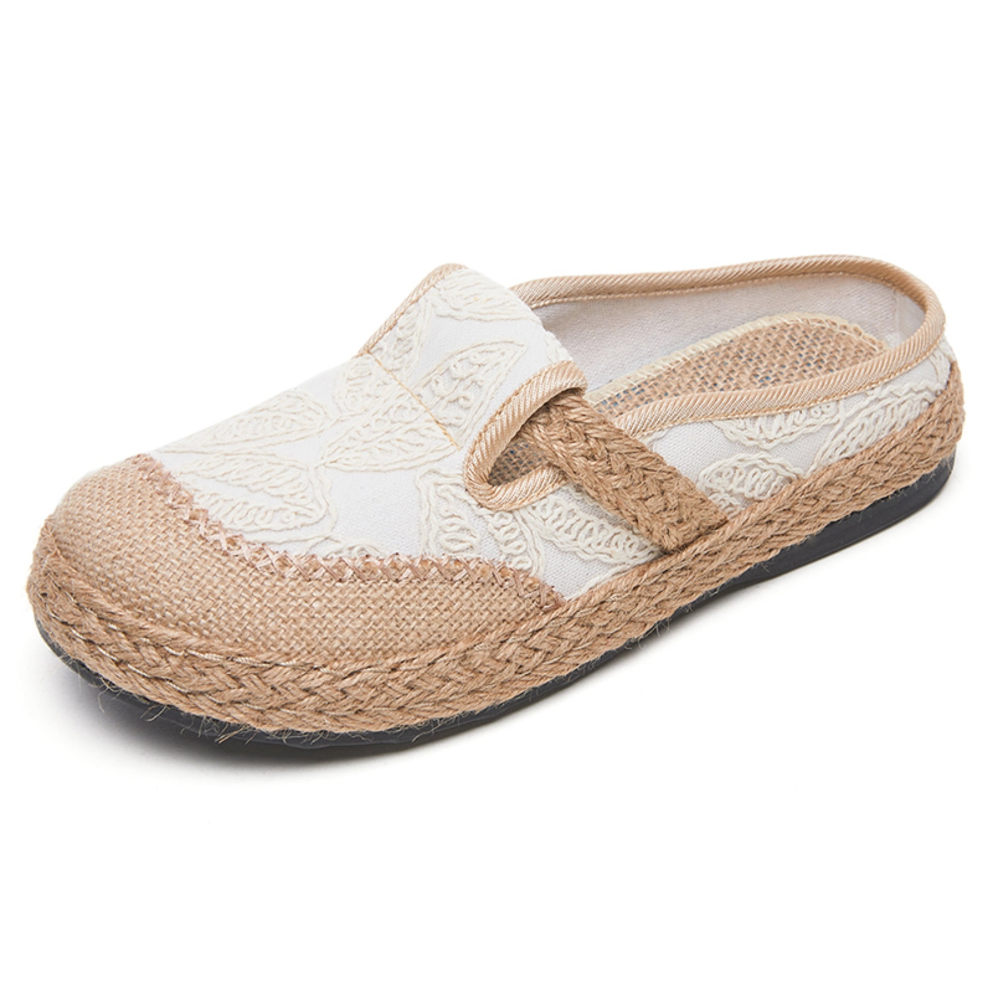Women Mule Flat Espadrilles Slippers with Stylish Fancy Embroidery ...