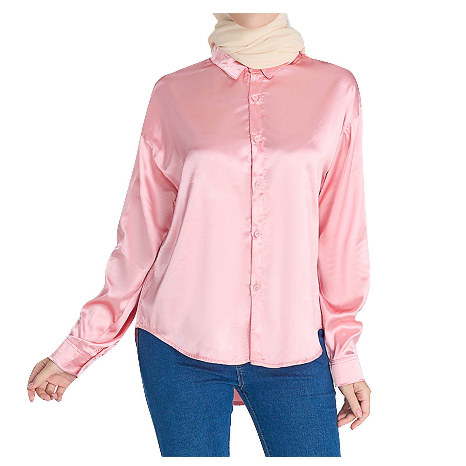 Women Muslim Satin Blouses, Casual Plus Size Islamic Arab Long Shirts ...