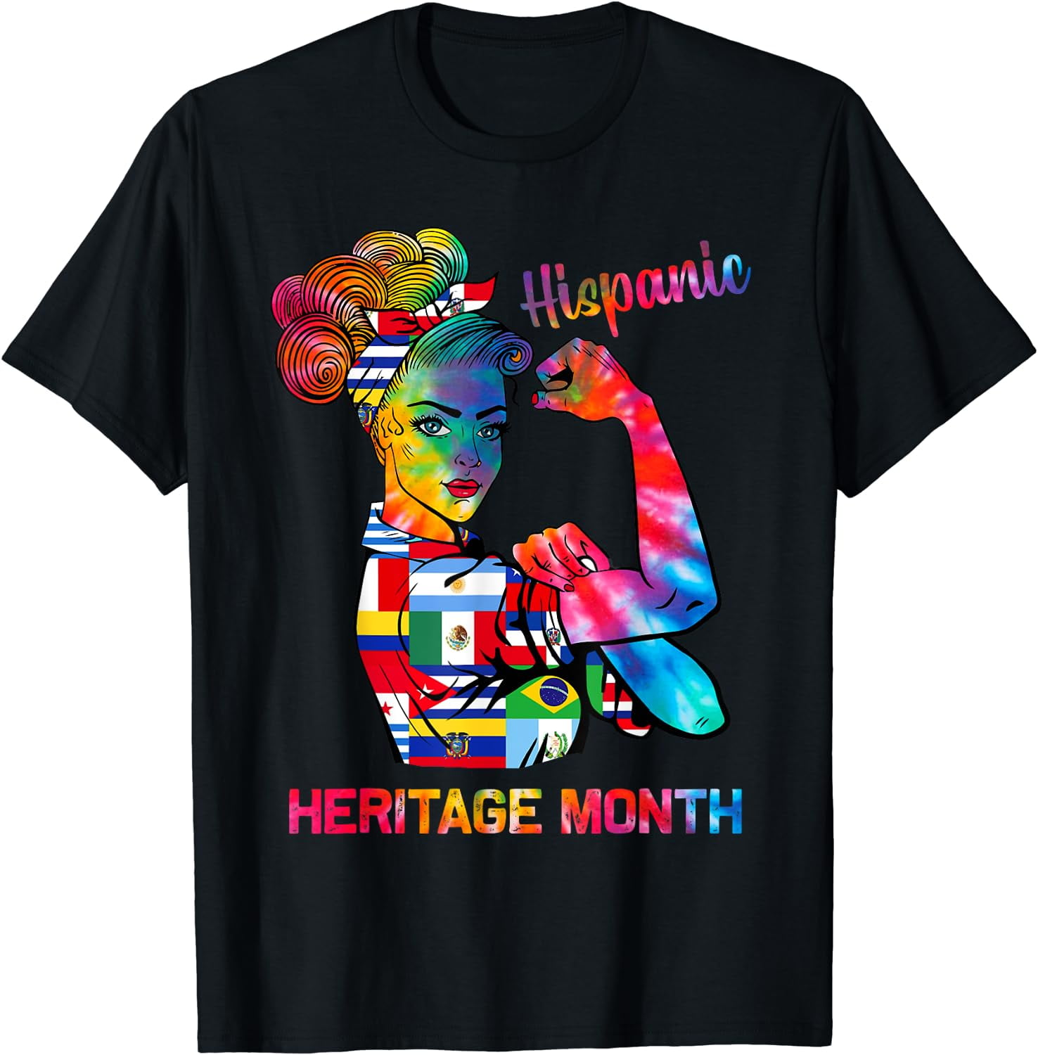 Women National Hispanic Heritage Month Hispanic All Flag T-Shirt ...