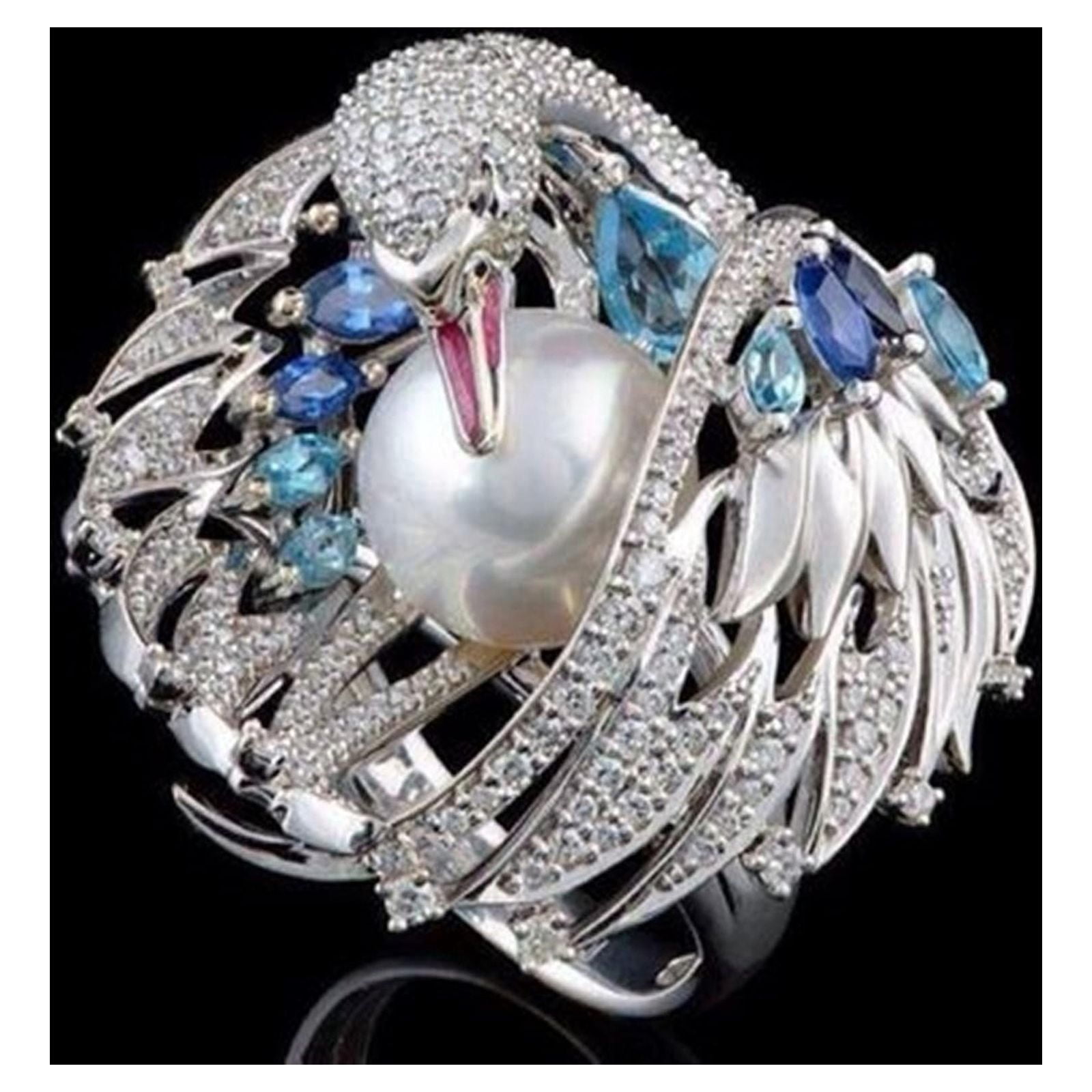 Fashion Jewelry: Women's Classic White Swan Pearl Ring, Vintage Style ...
