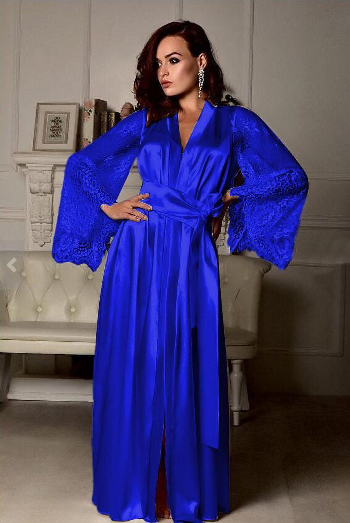 Women Night Dress Silk Satin Pajama Sleepwear Long Robes Nightwear Gown ...