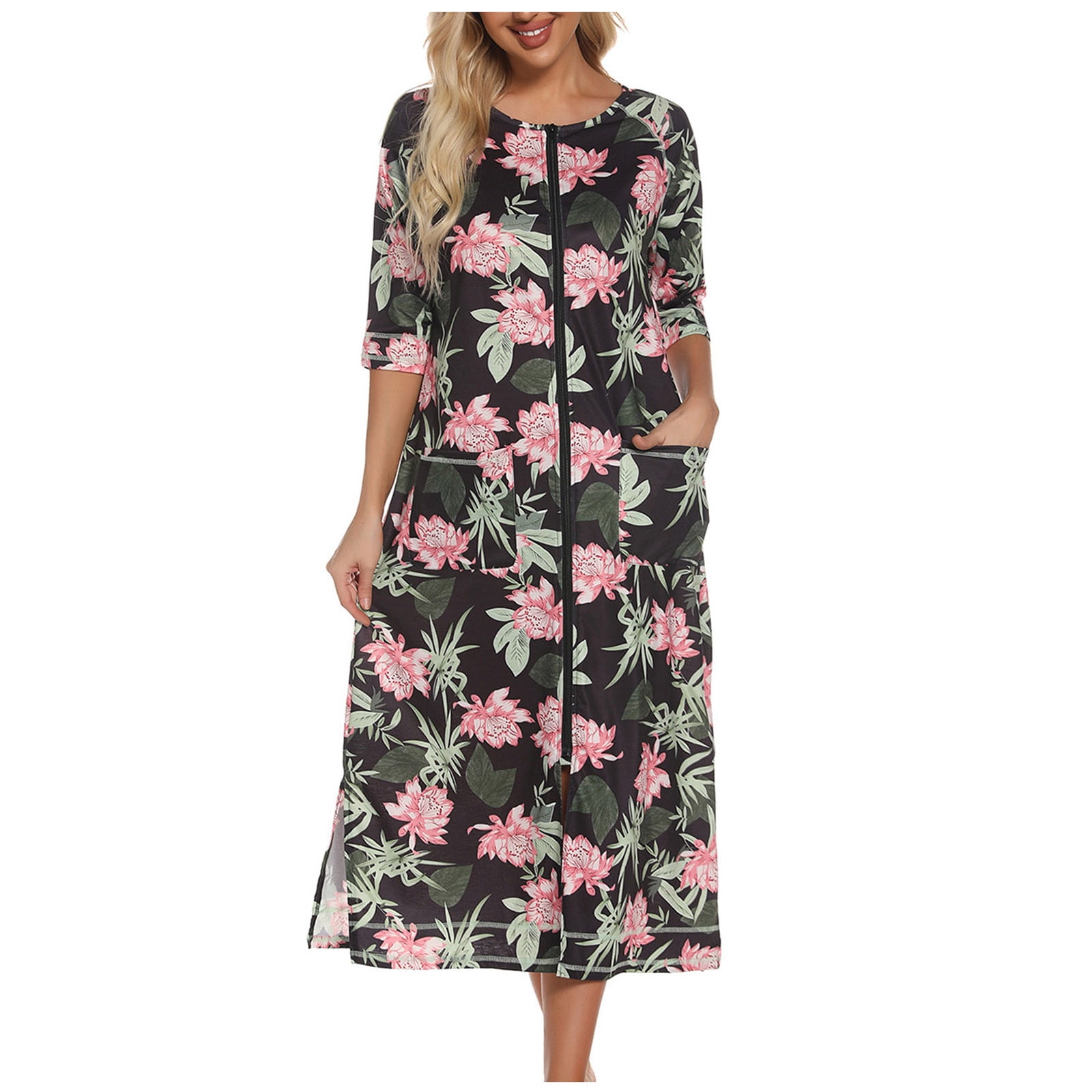 Women Nightdress,Ladies Nightdress Long Zip Up Nightgown Nightie Short ...